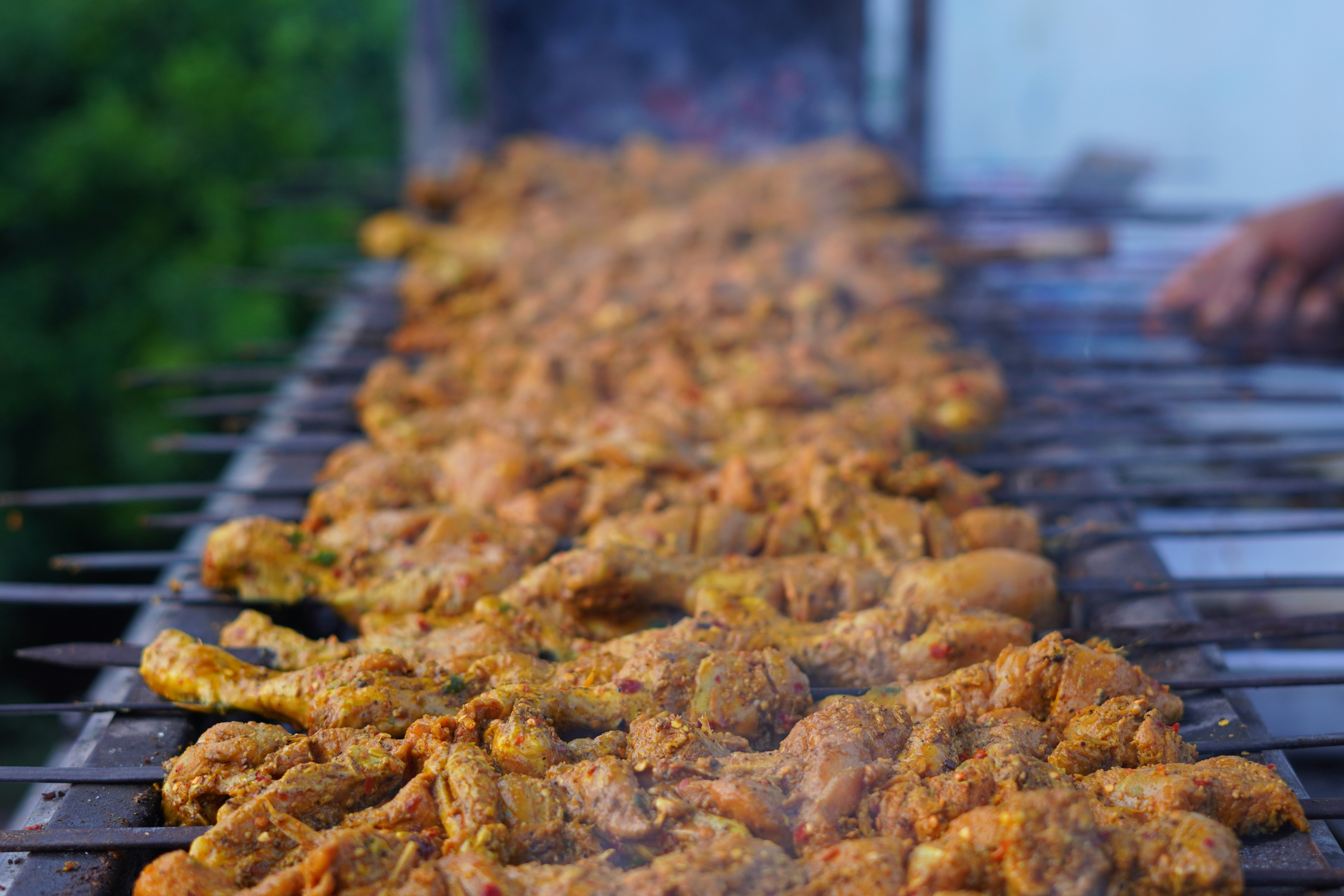 Charred Skewers on a Smoky Grill: A Skewered Feast in Focus
