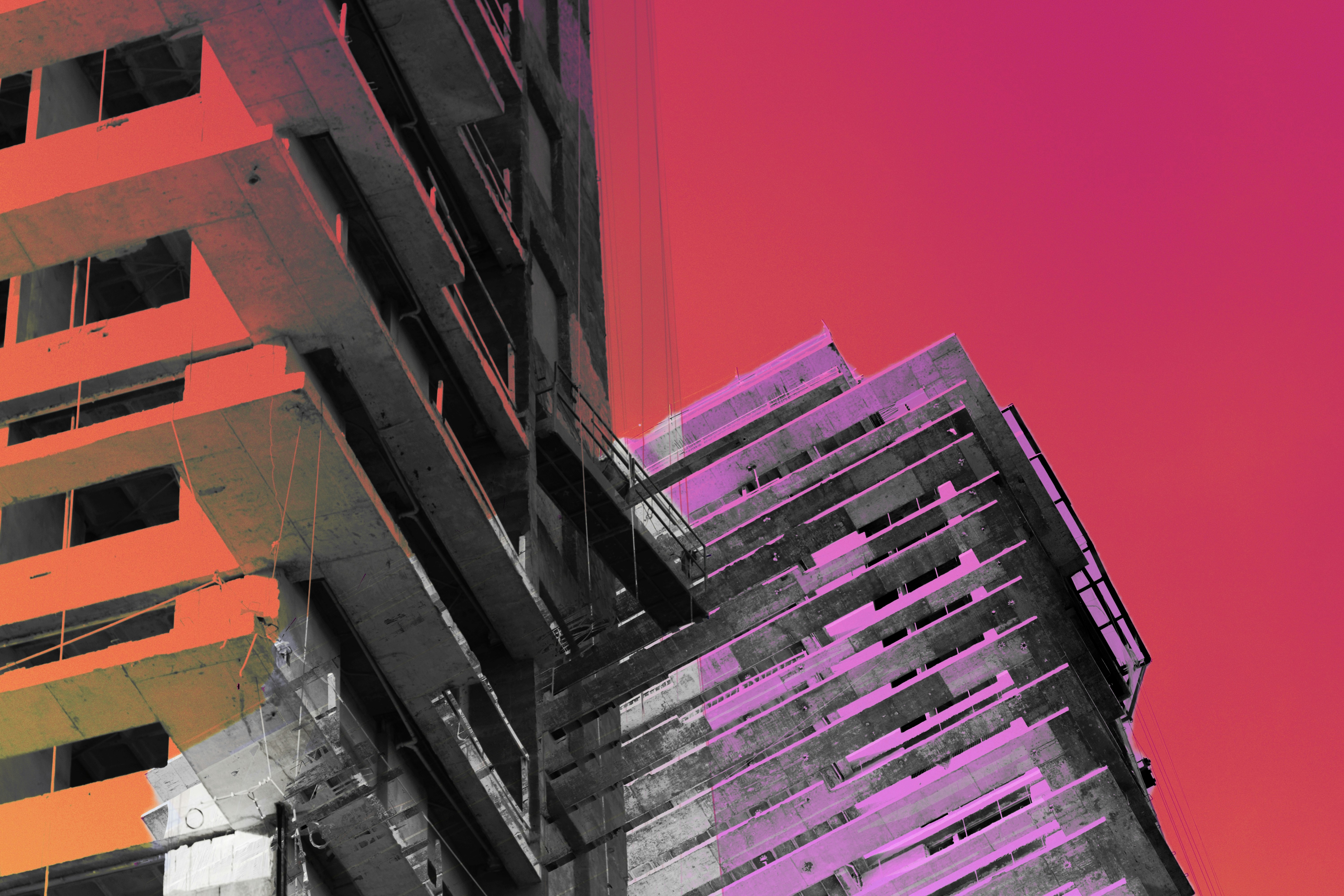 Crushing Facades: A Fractured Skyline in Painted Light