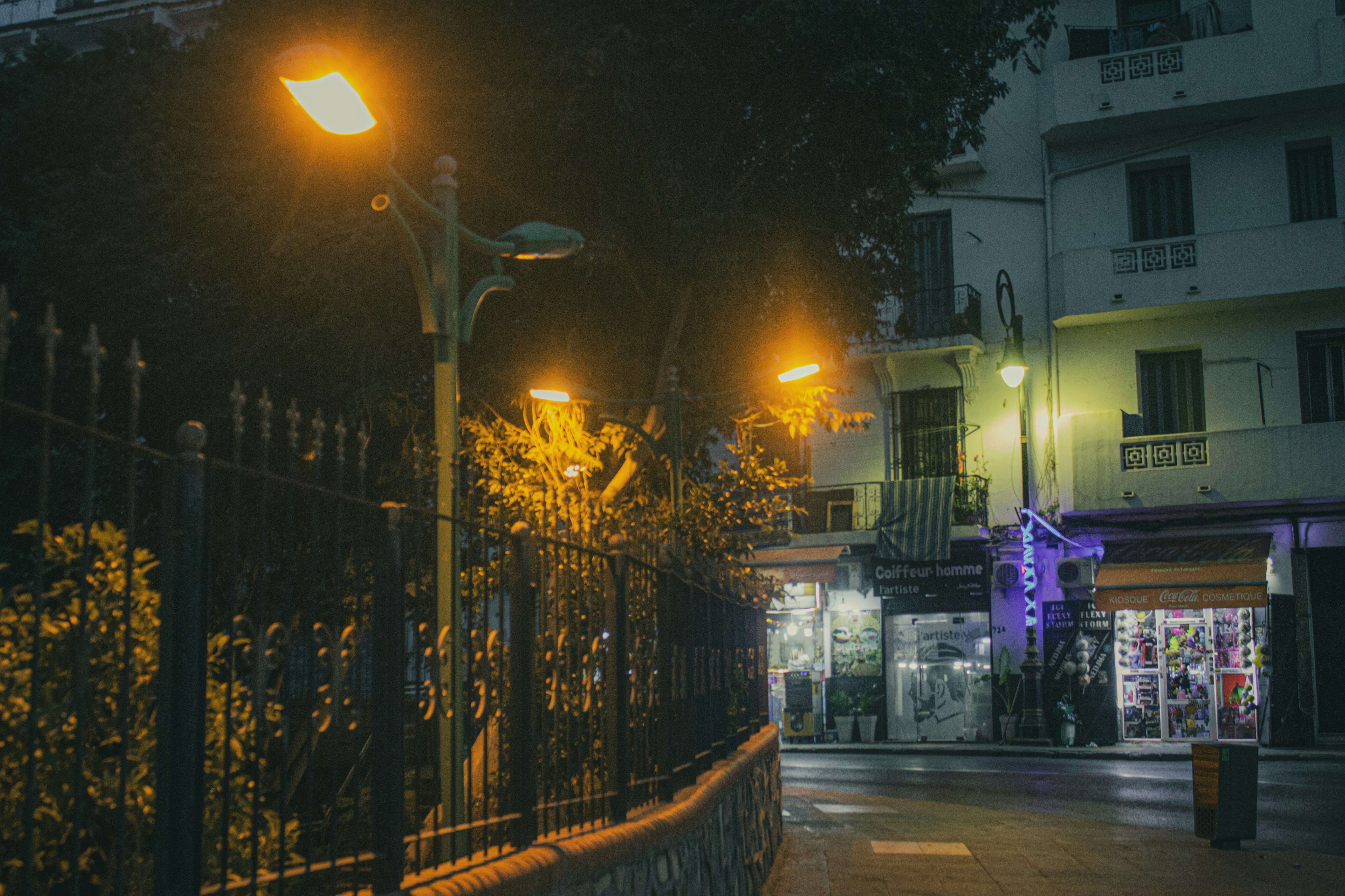 Night Walk Through a Quiet Streetlit Alley