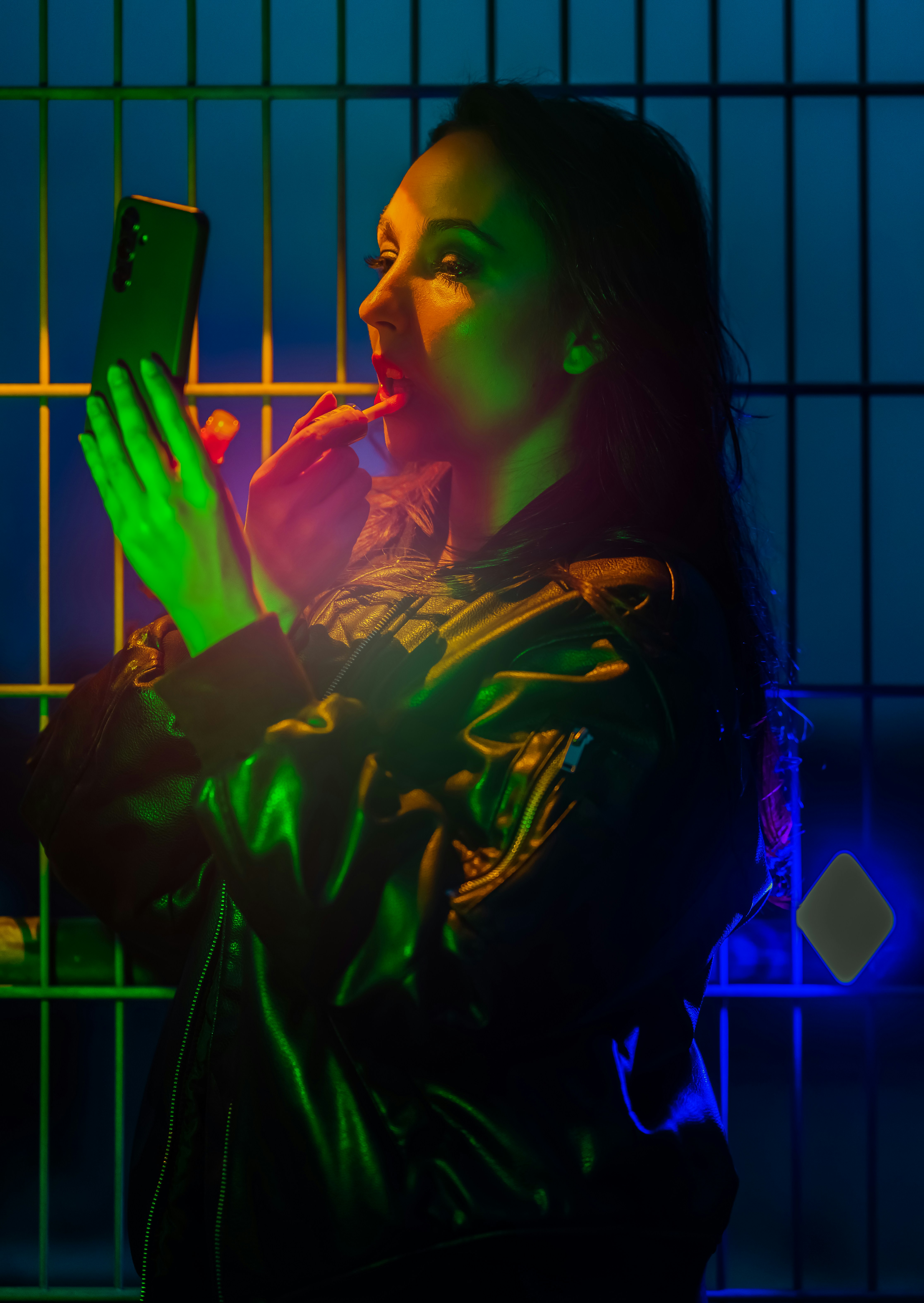 Neon Gaze: A Night Portrait in Color Blocks