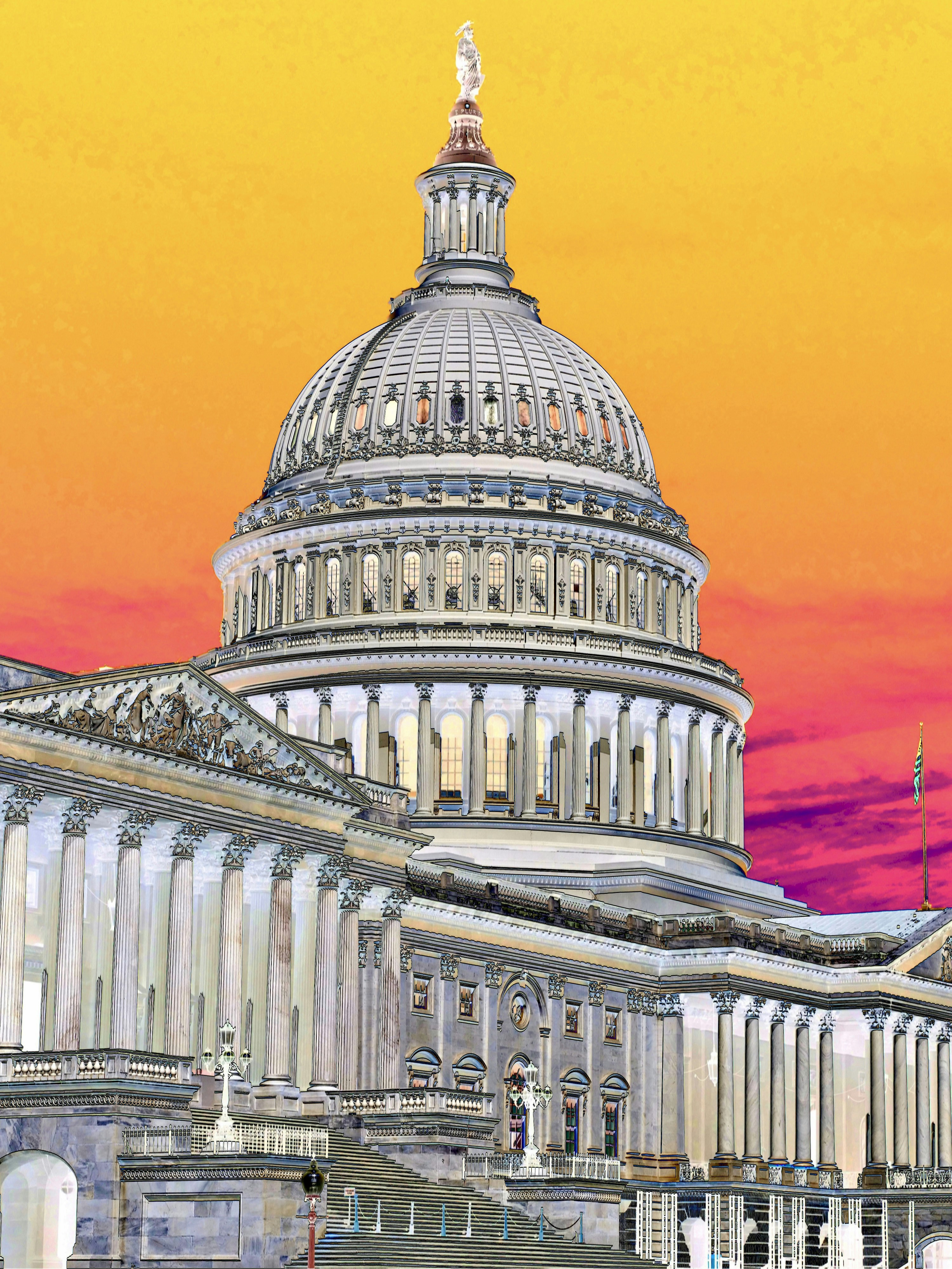 Creative double exposure of the US Capitol building