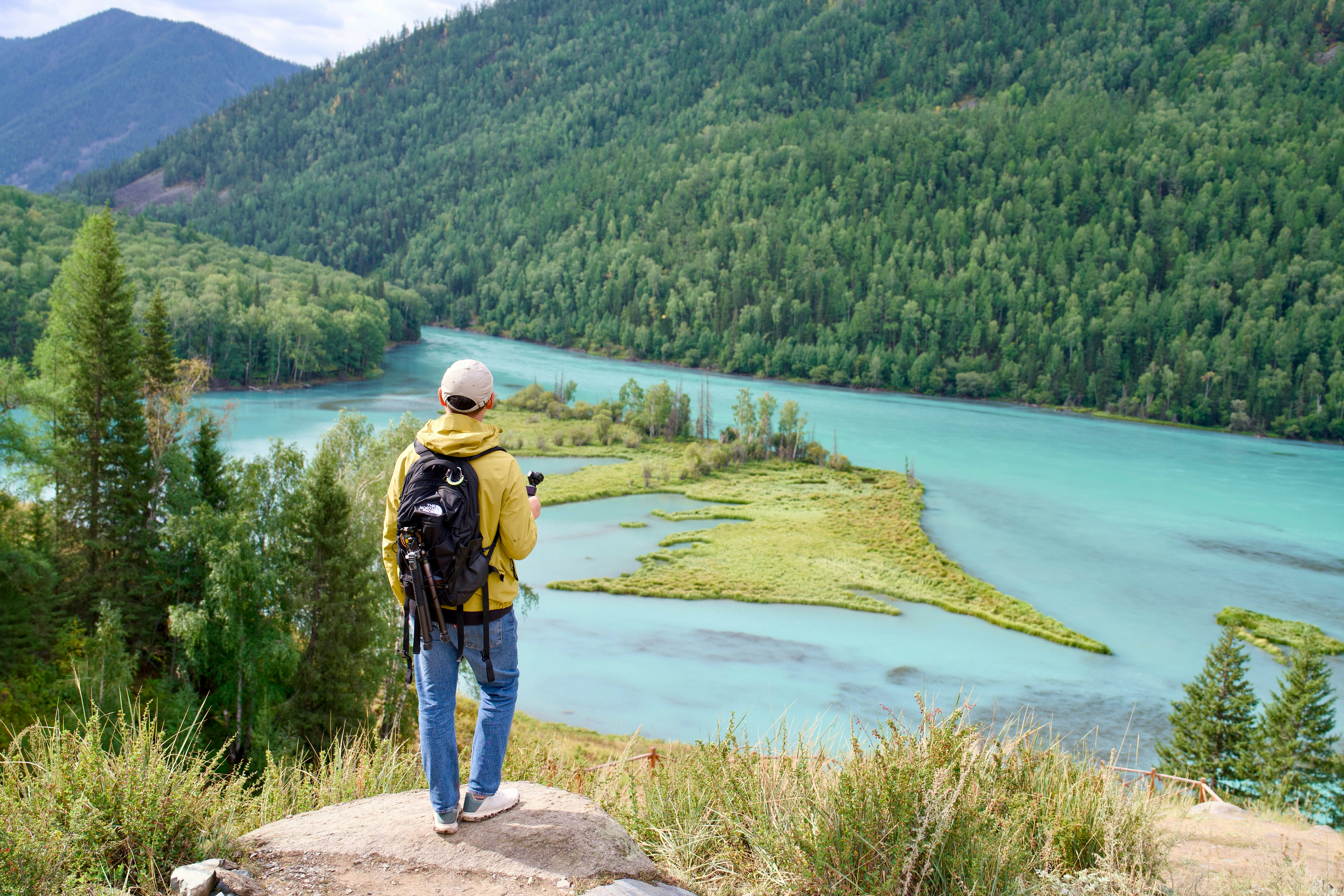 Trailbound Gazer Over Turquoise Waters