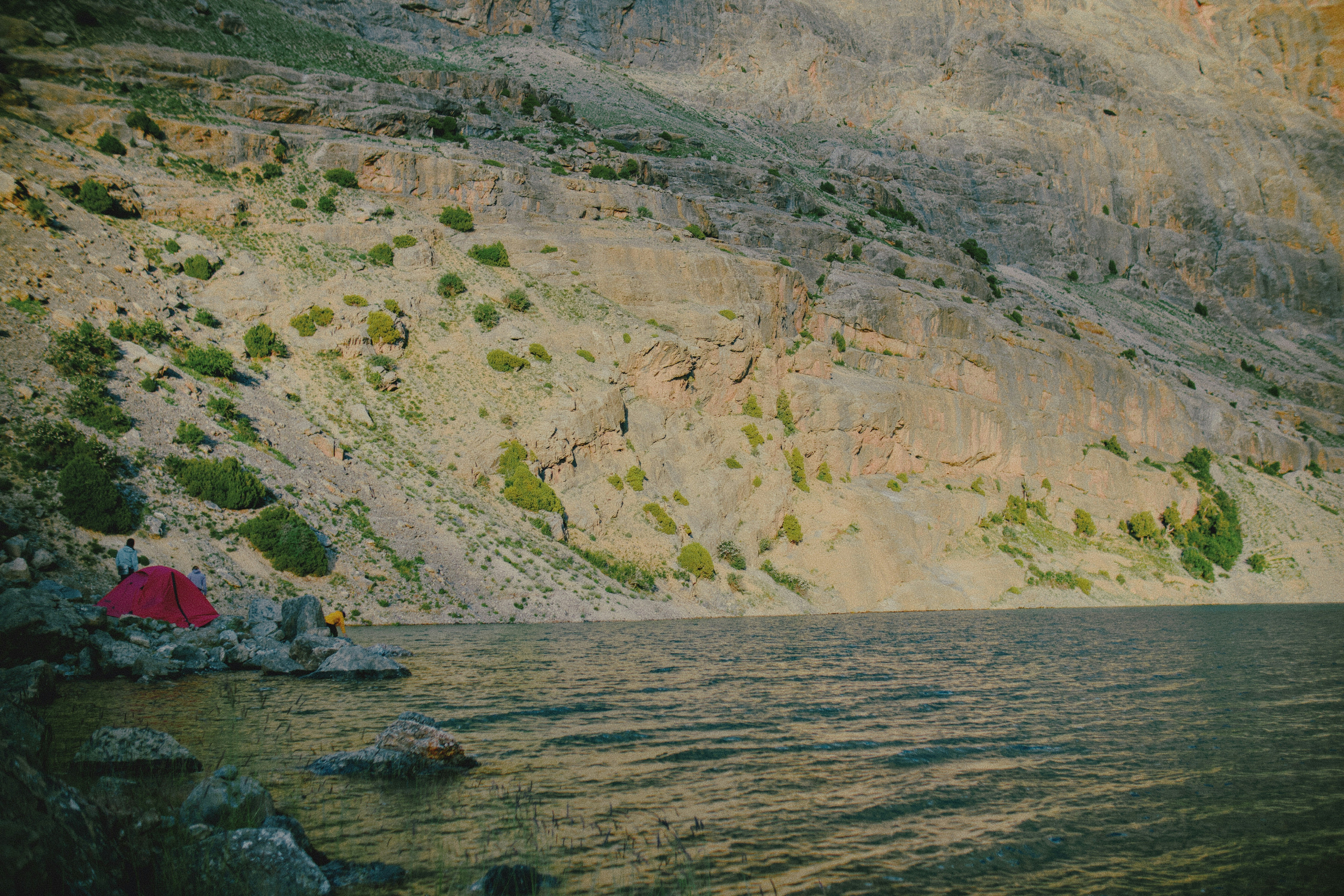 Red Tent on the Quiet Cove: Cliffside Camp by the Water