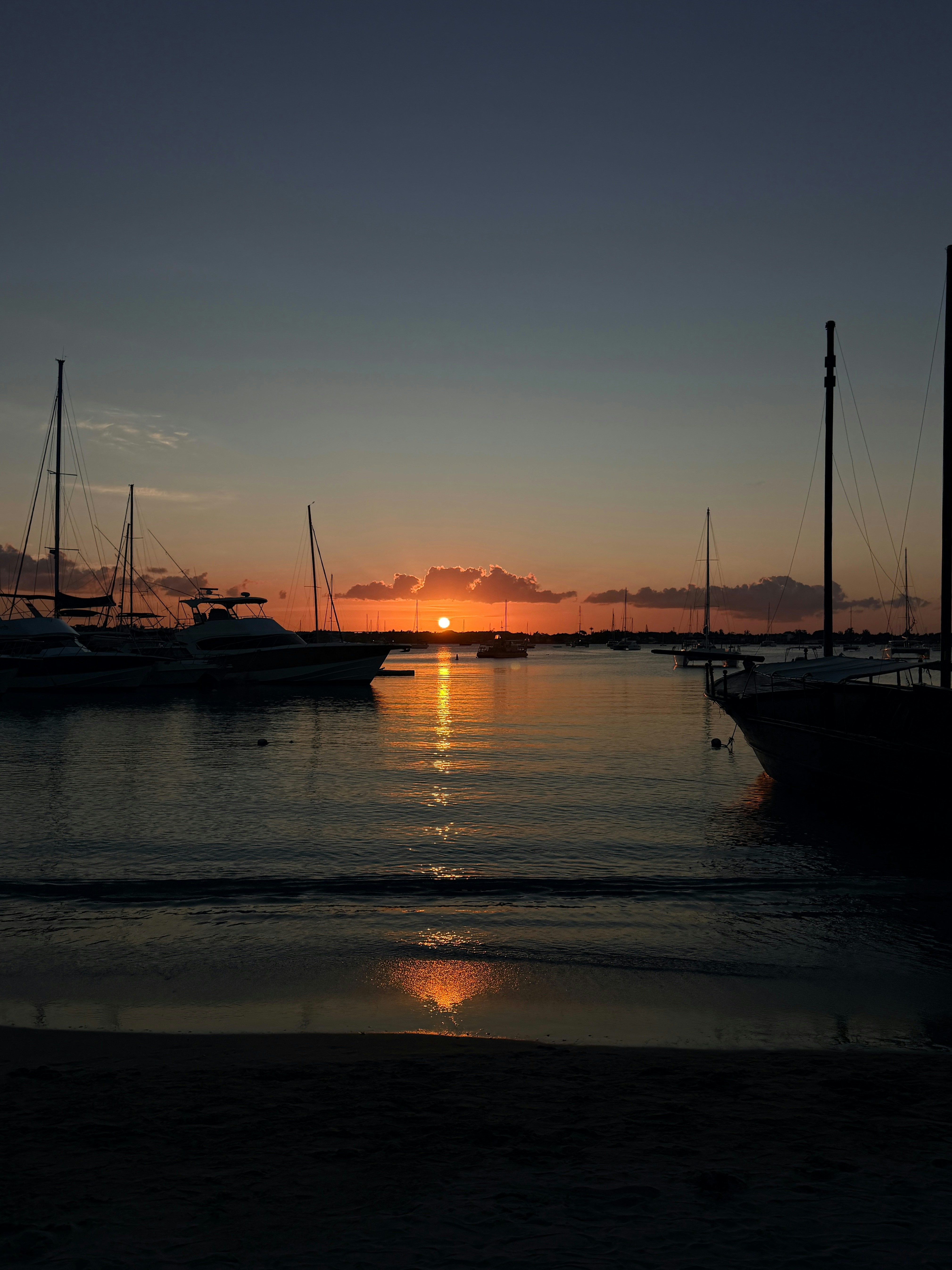 Sunset Pier: Boats, Gold-Lead Horizon
