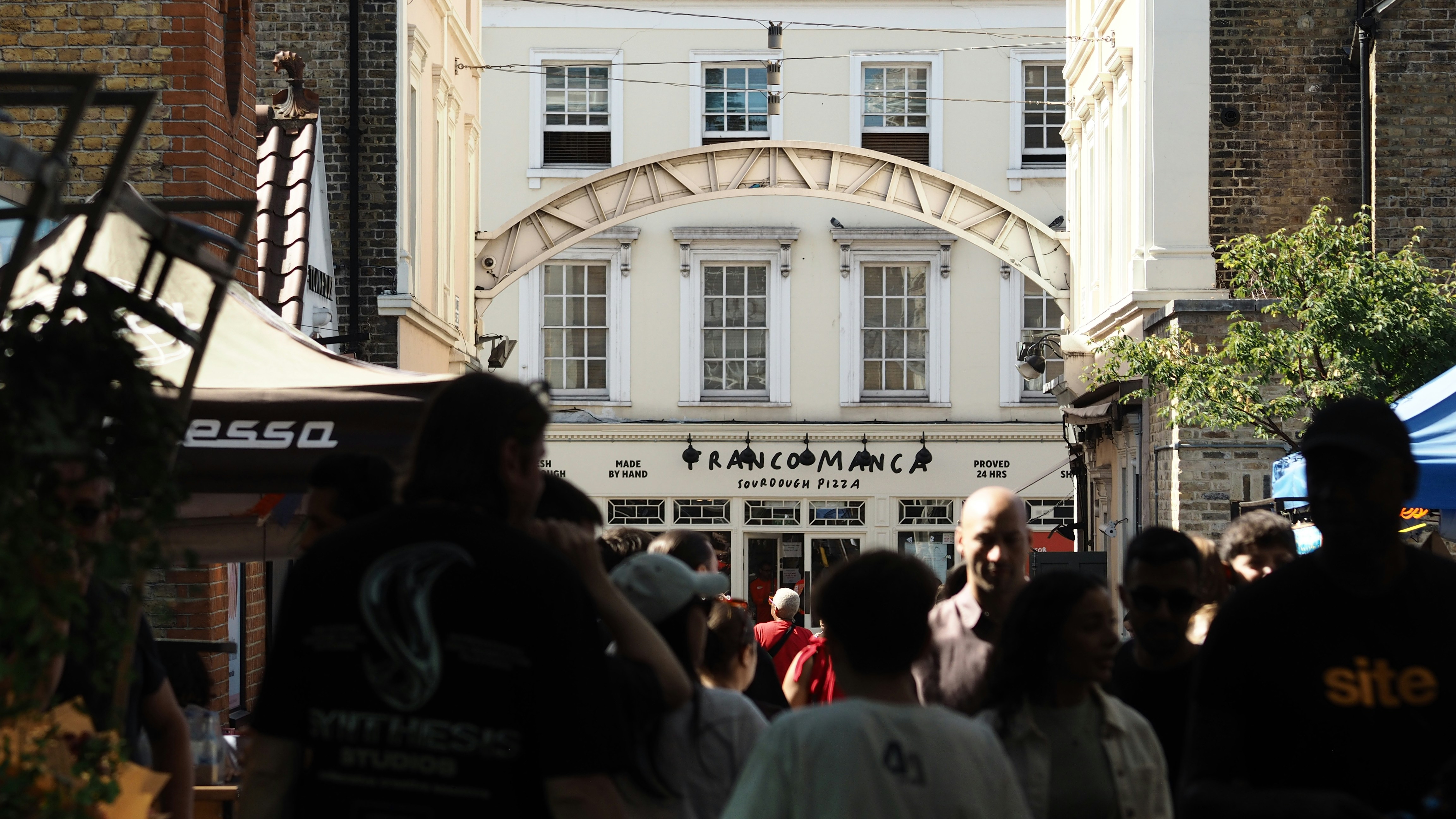 Archway of Commerce: Crowds Gather Beneath a Pedestrian Arc