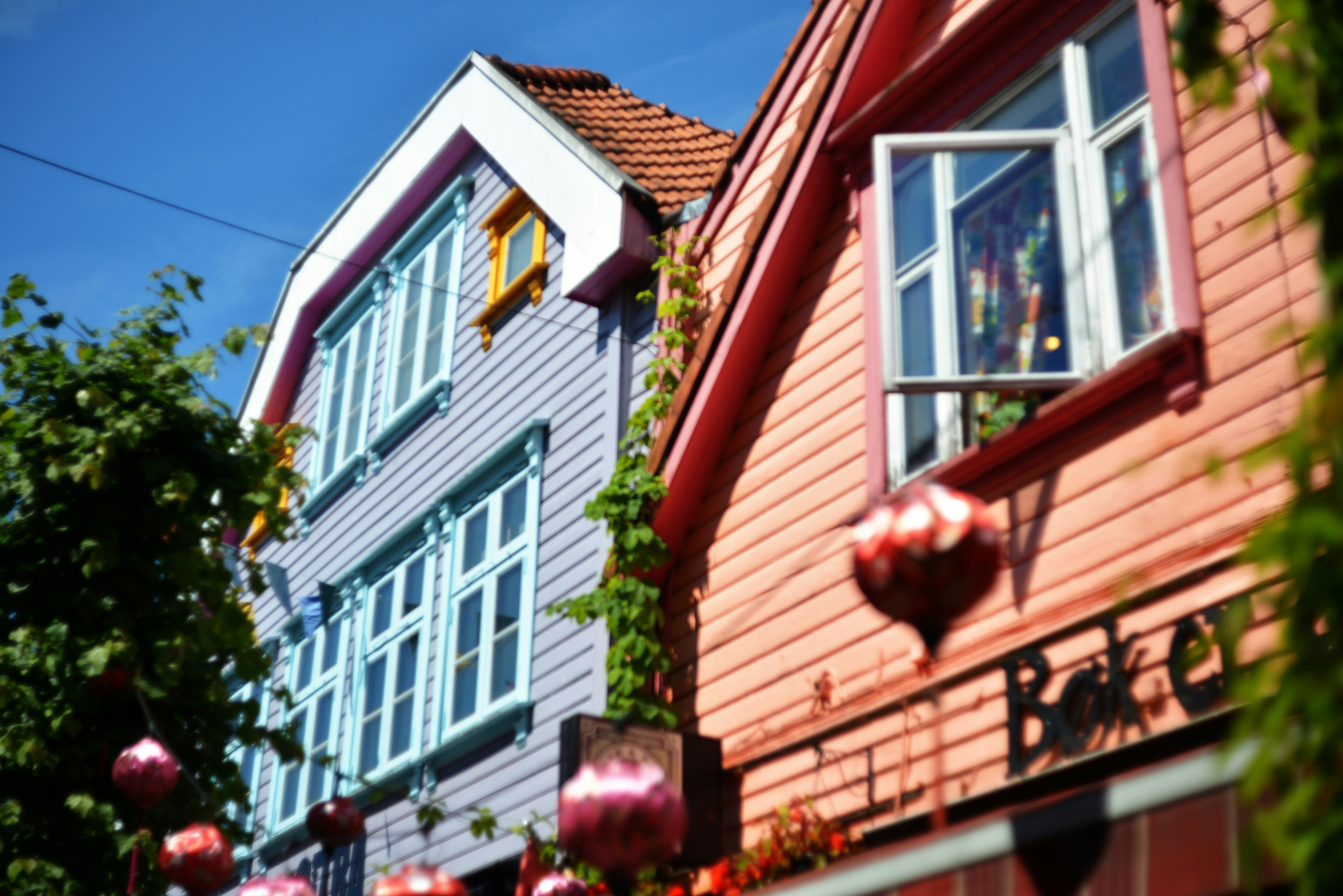 Azure and Coral Abode Row: A Colorful Street Bannered by Lanterns