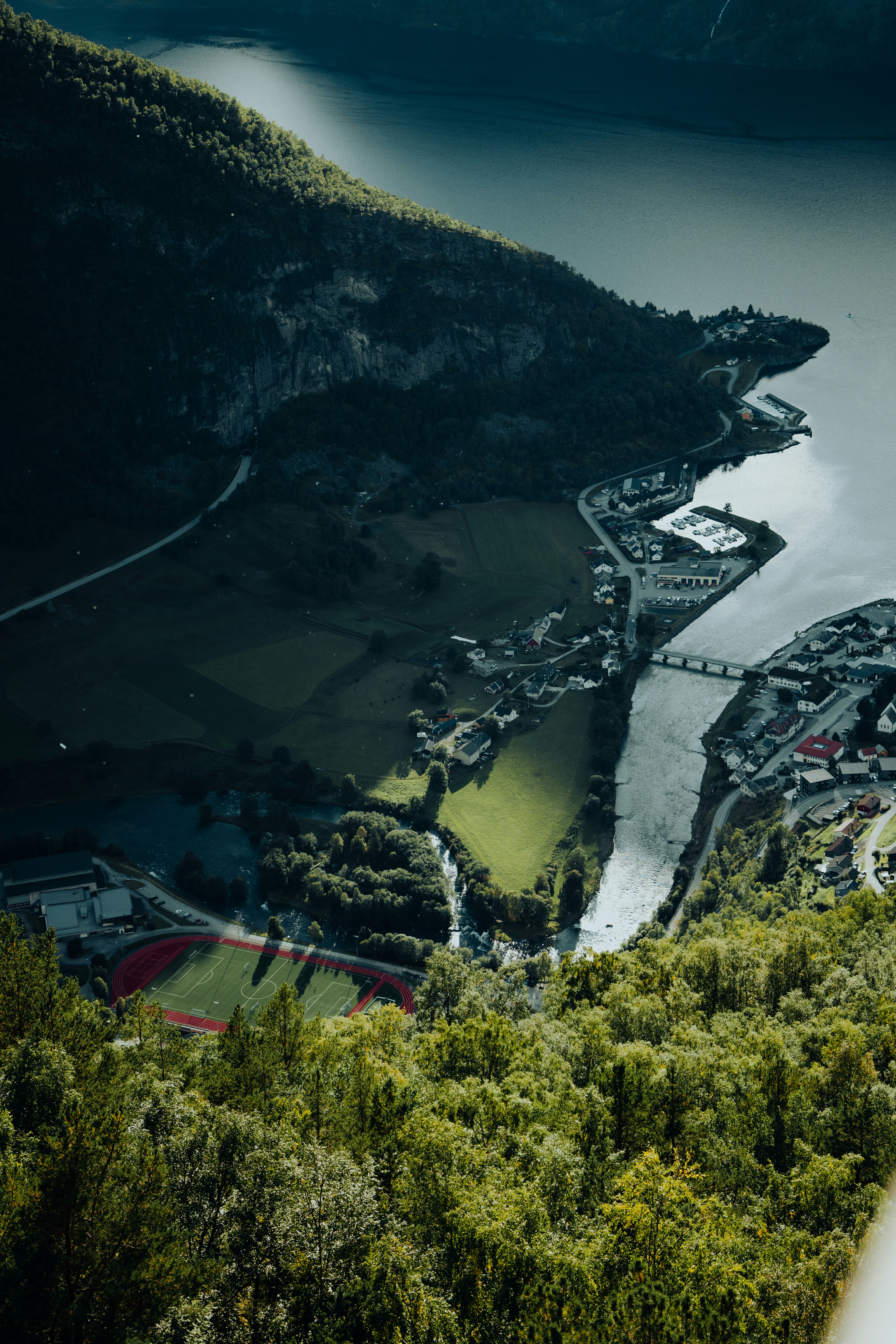 Aerial Fold: Riverside Coastline and Sports Field from the Hills