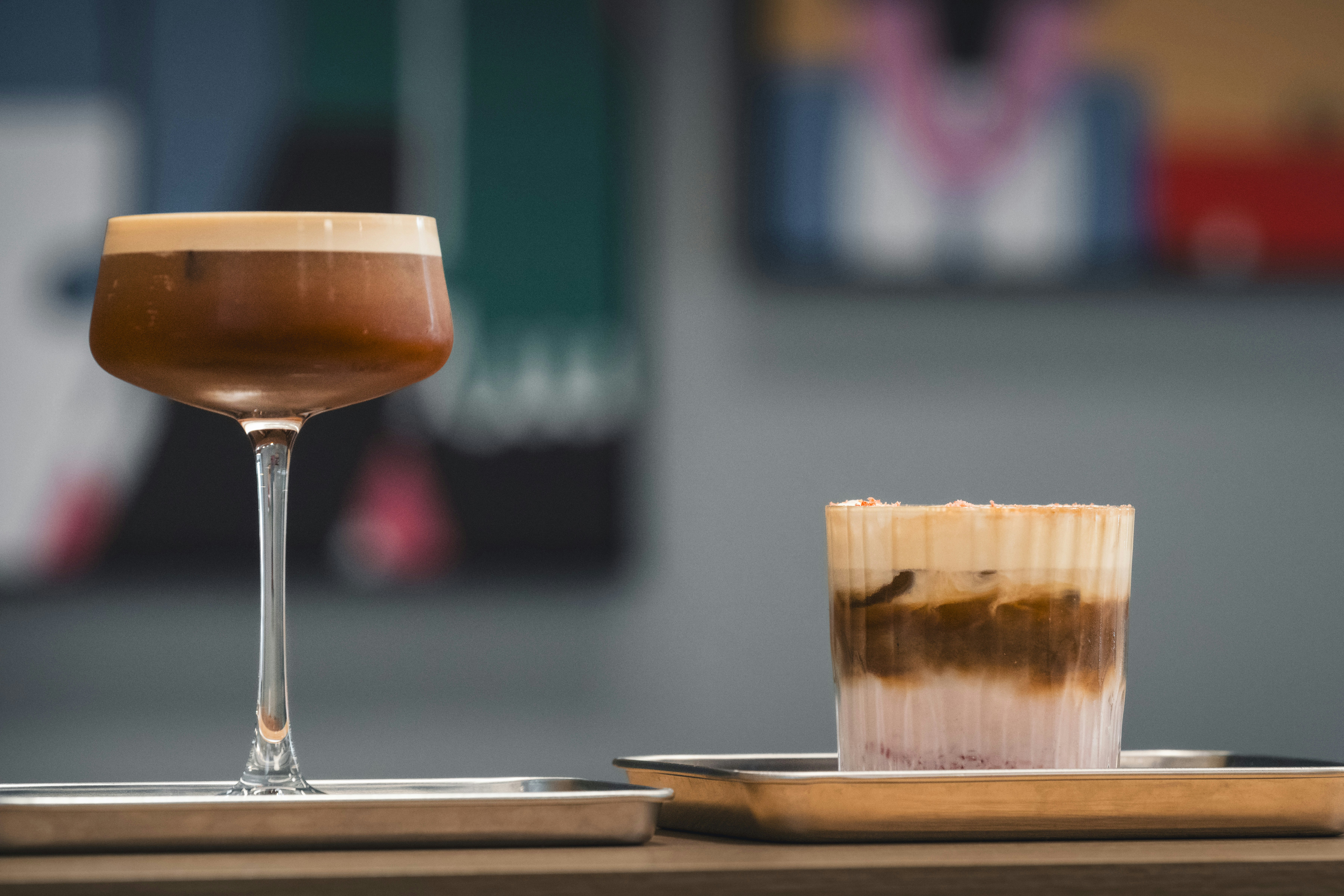 Two-Tone Dessert: A Espresso-Topped Duo on a Quiet Bar