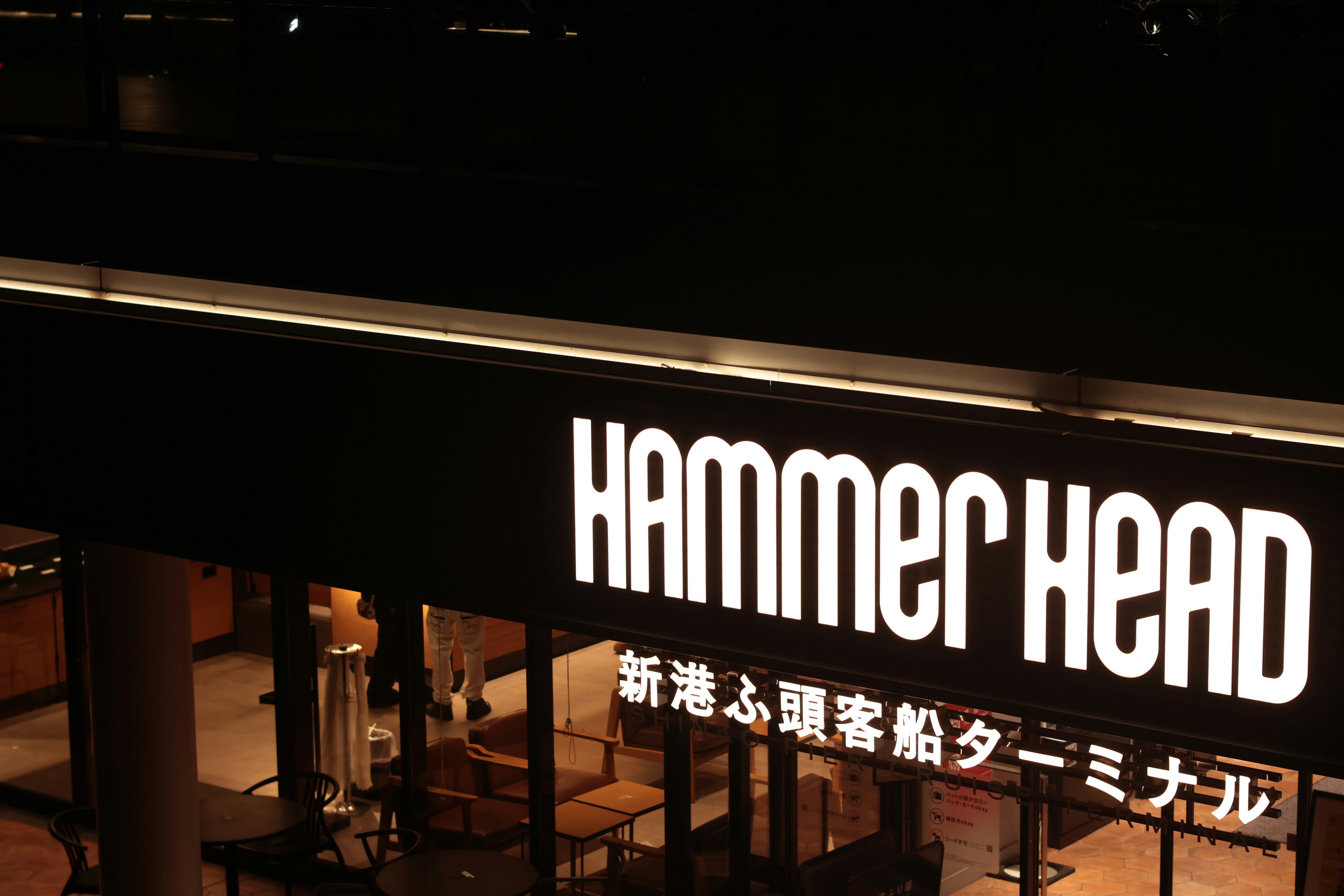 Lit signage, Quiet Terminal: Hammer Head at Night