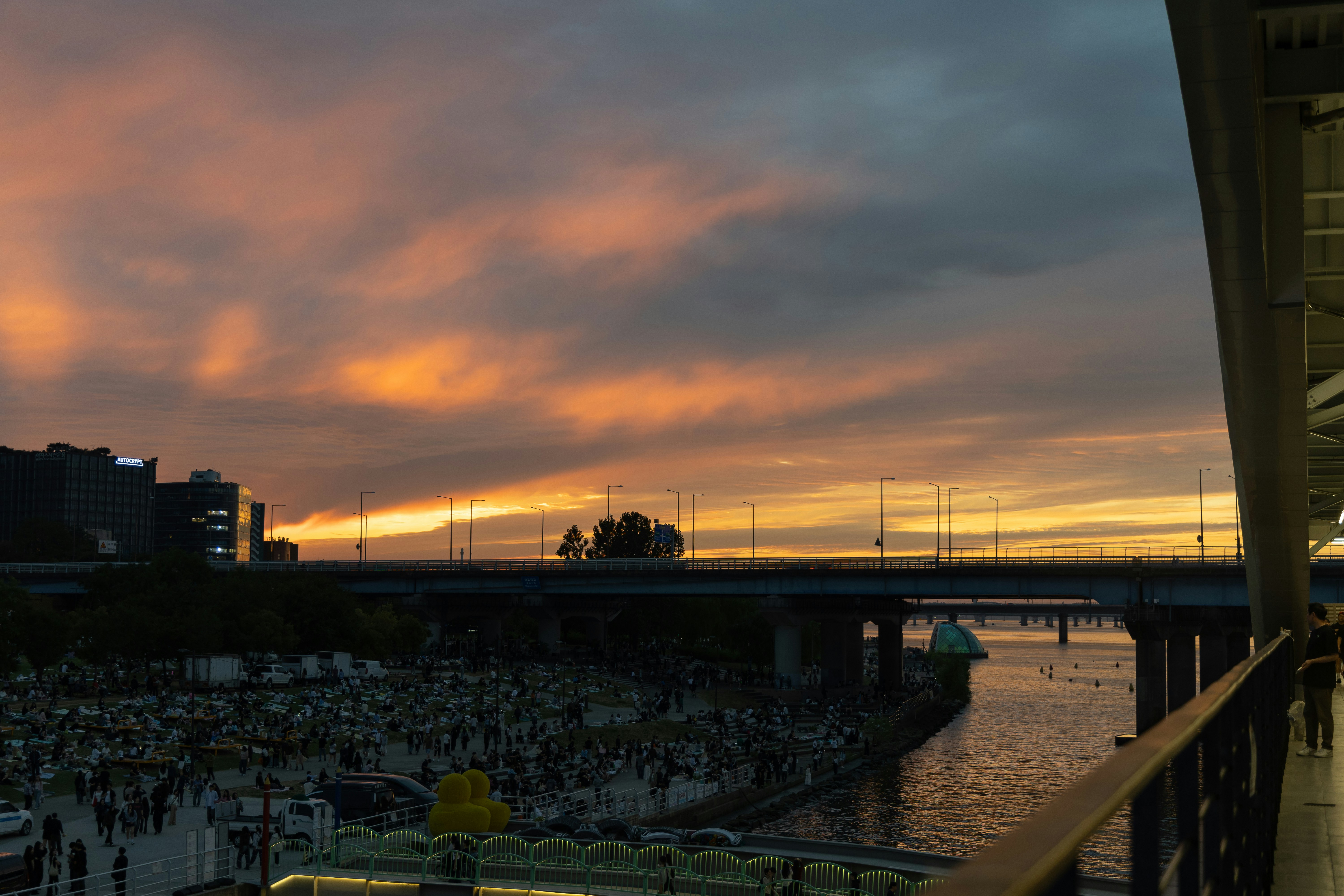 Golden Pools Under a Rooftop Sunset
