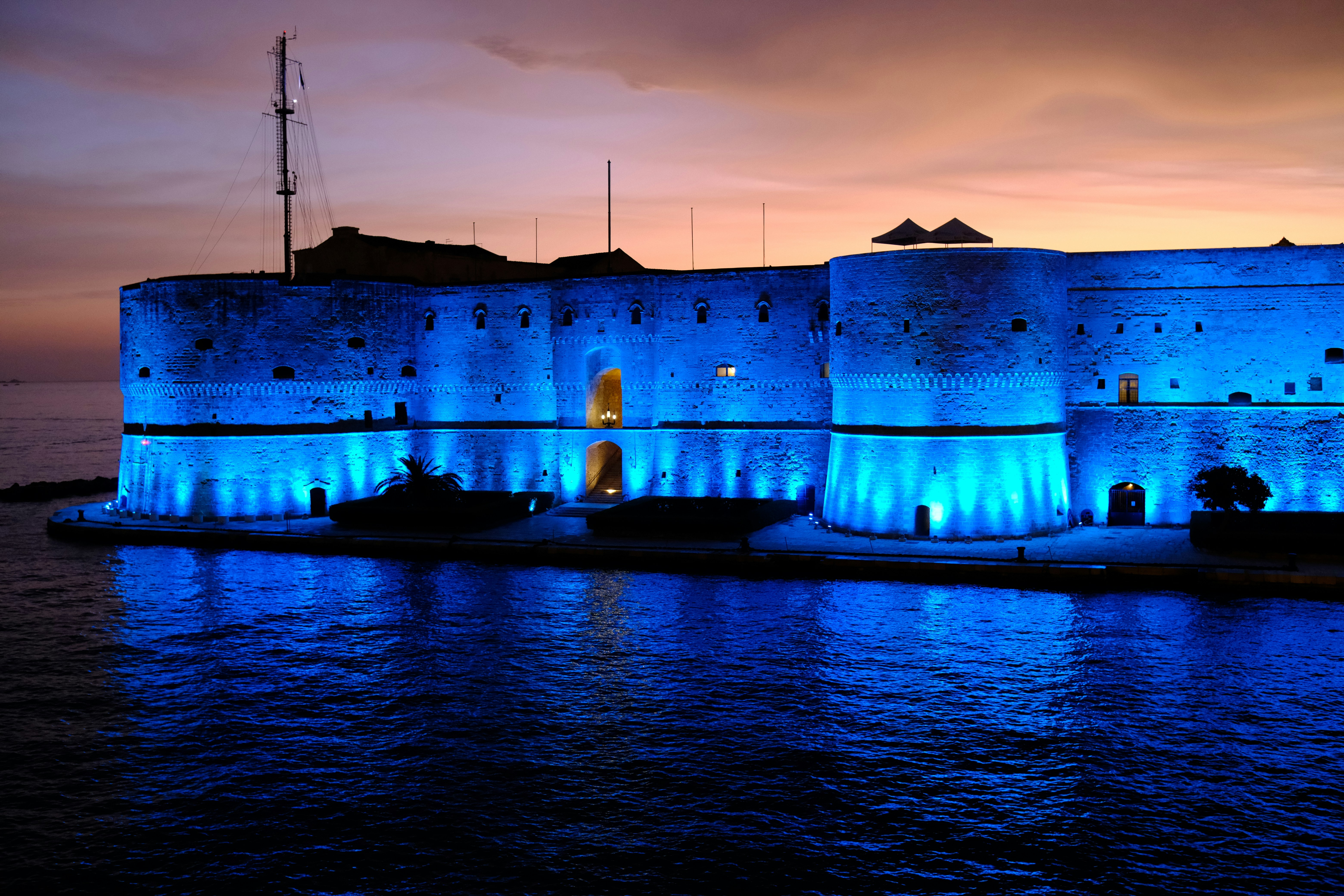 Azure Bastion: Night Portrait of a Fortified Harbor