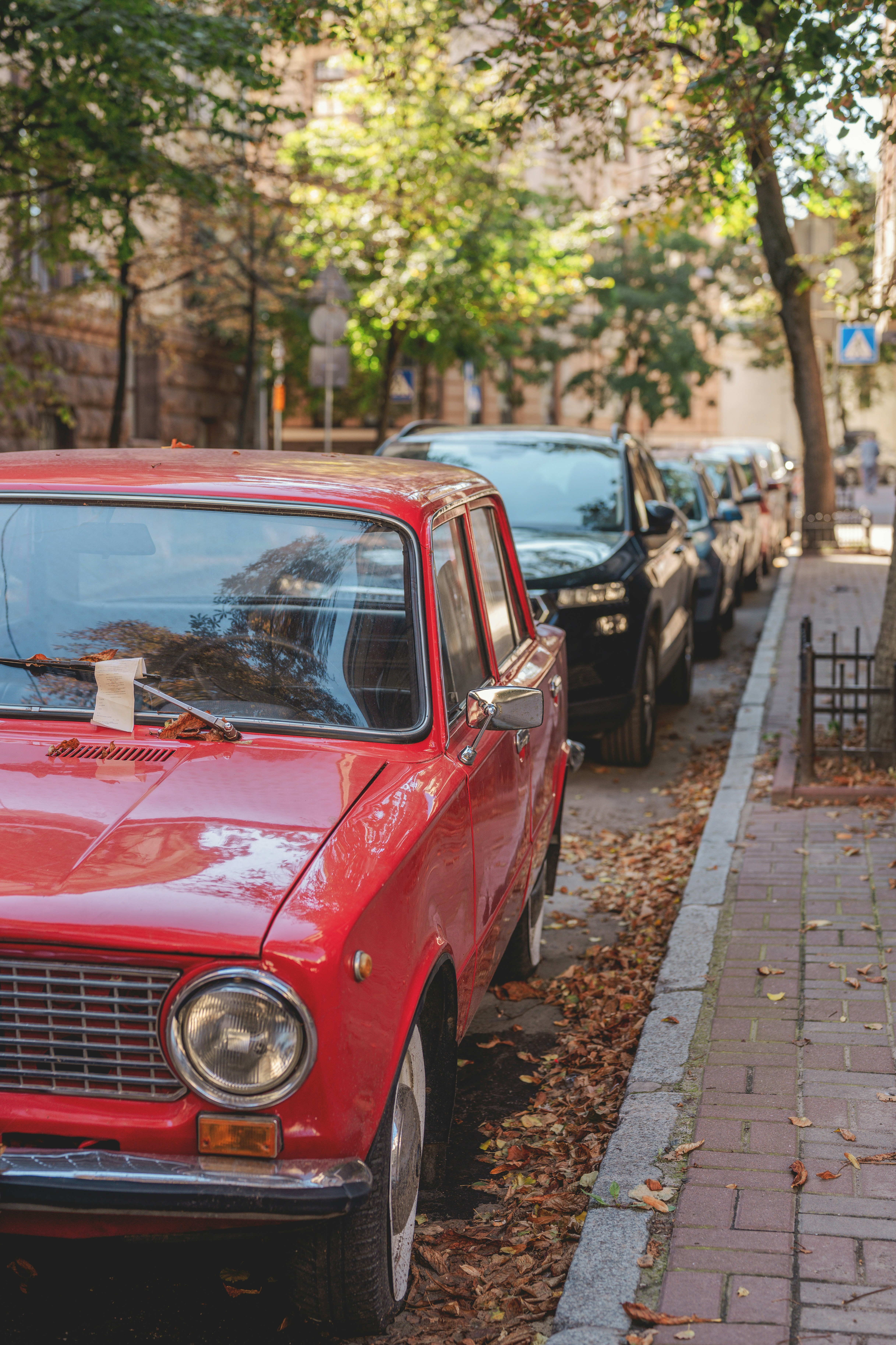 Red Classic in a Quiet City Row