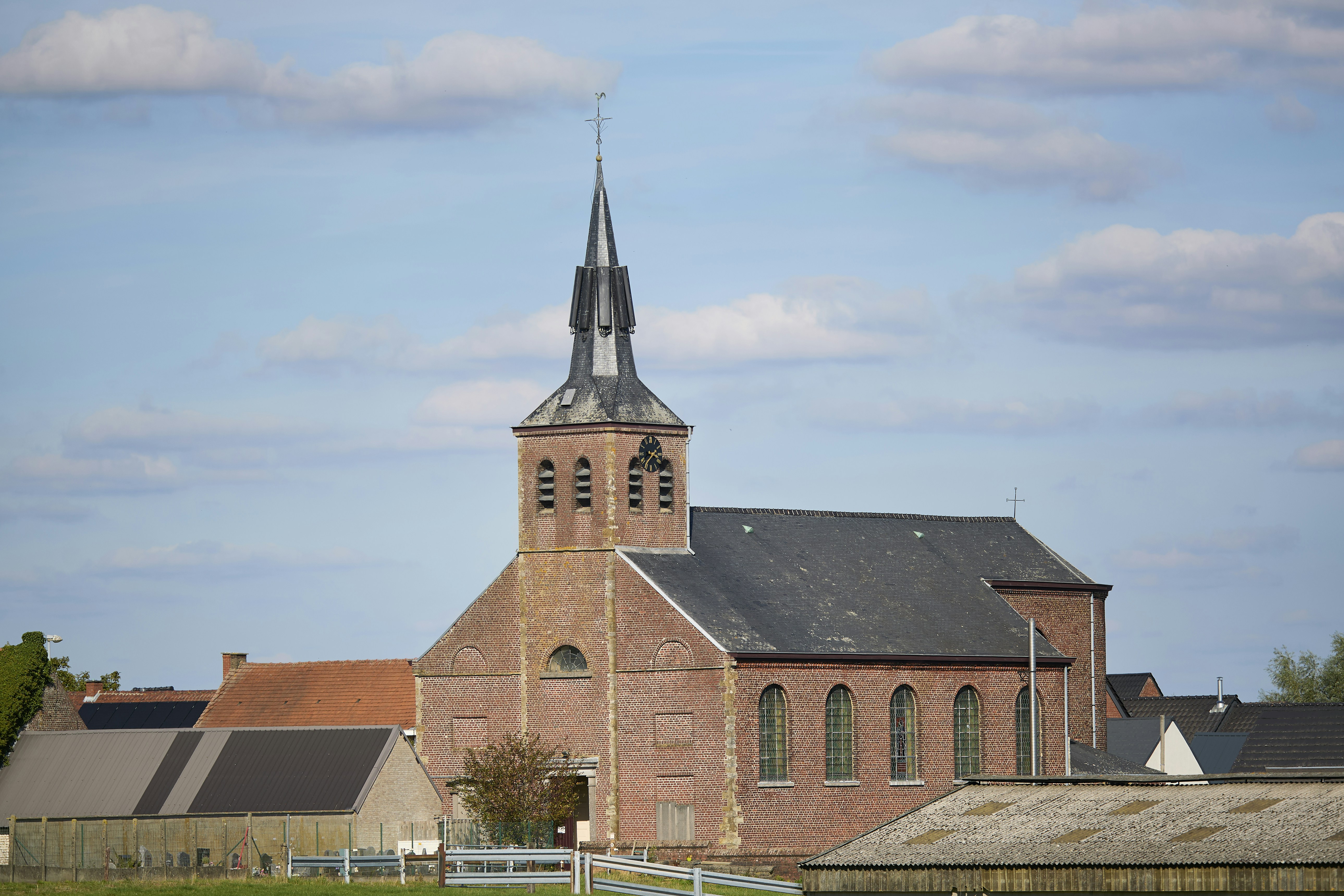 Heritage Church Steeple Rising Above Riverside Row
