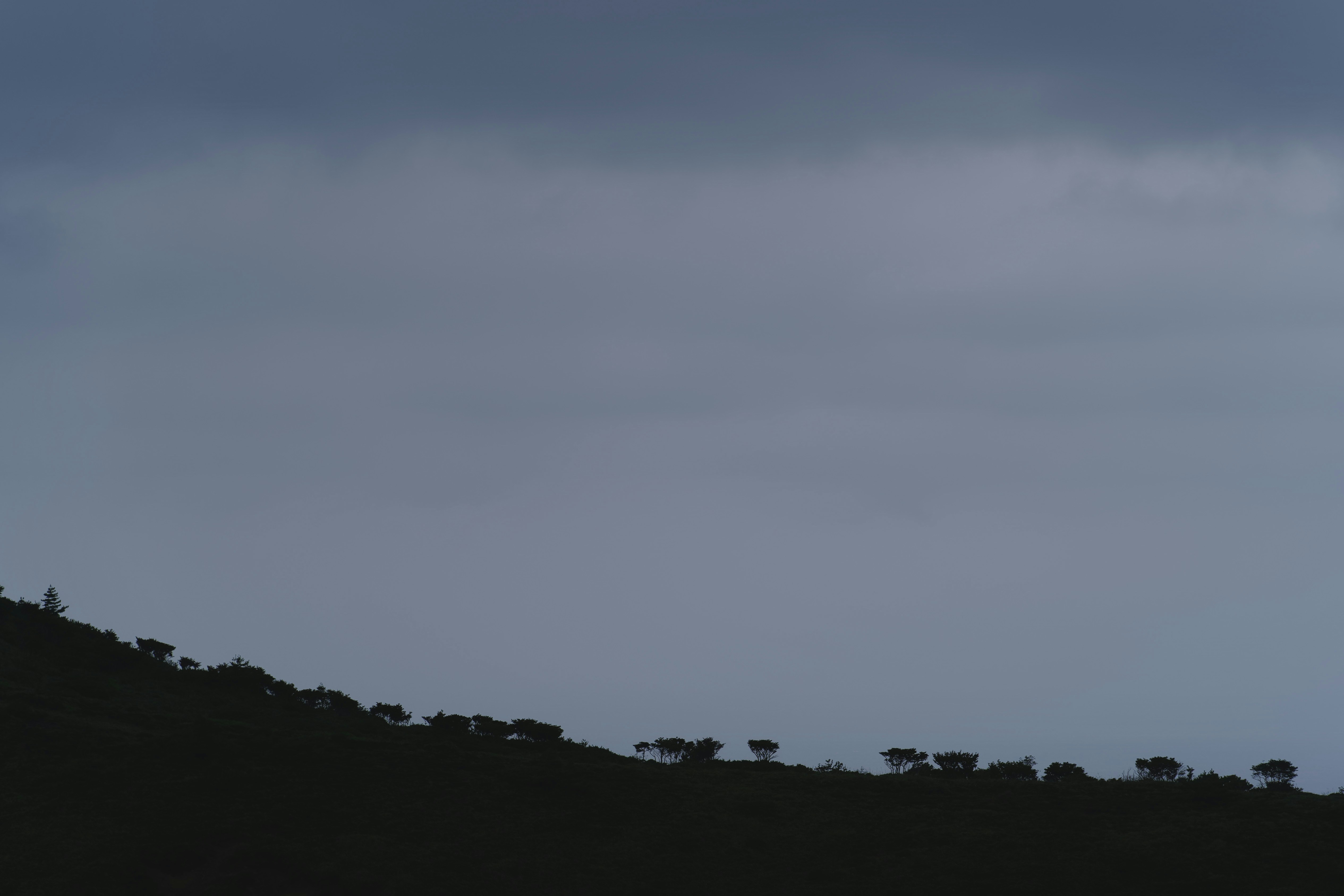 Horizon Ridge at Dusk: Quiet Slope under Lineless Sky