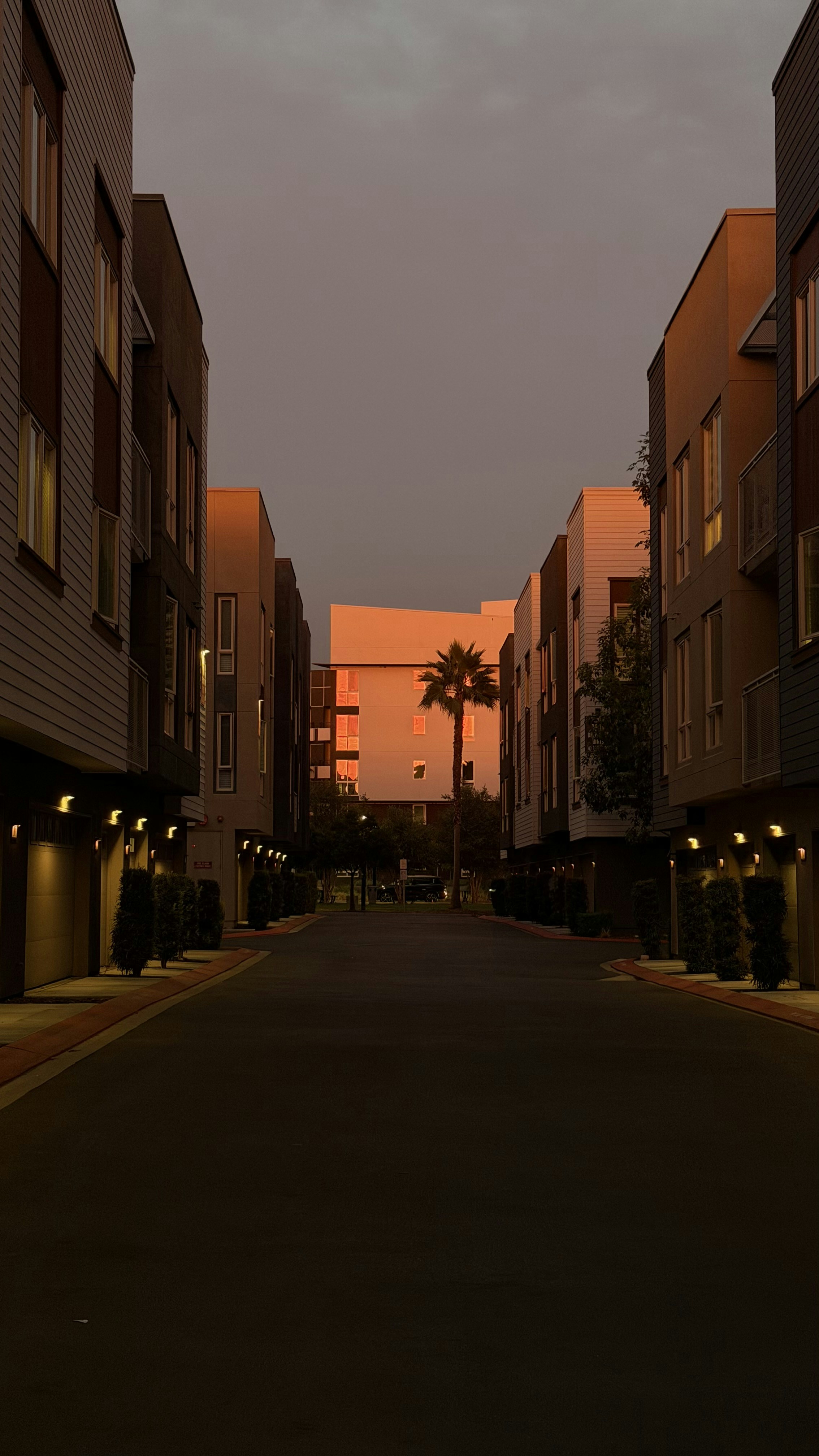 Sunset Red Line: A Quiet Corridor Between Modern Buildings