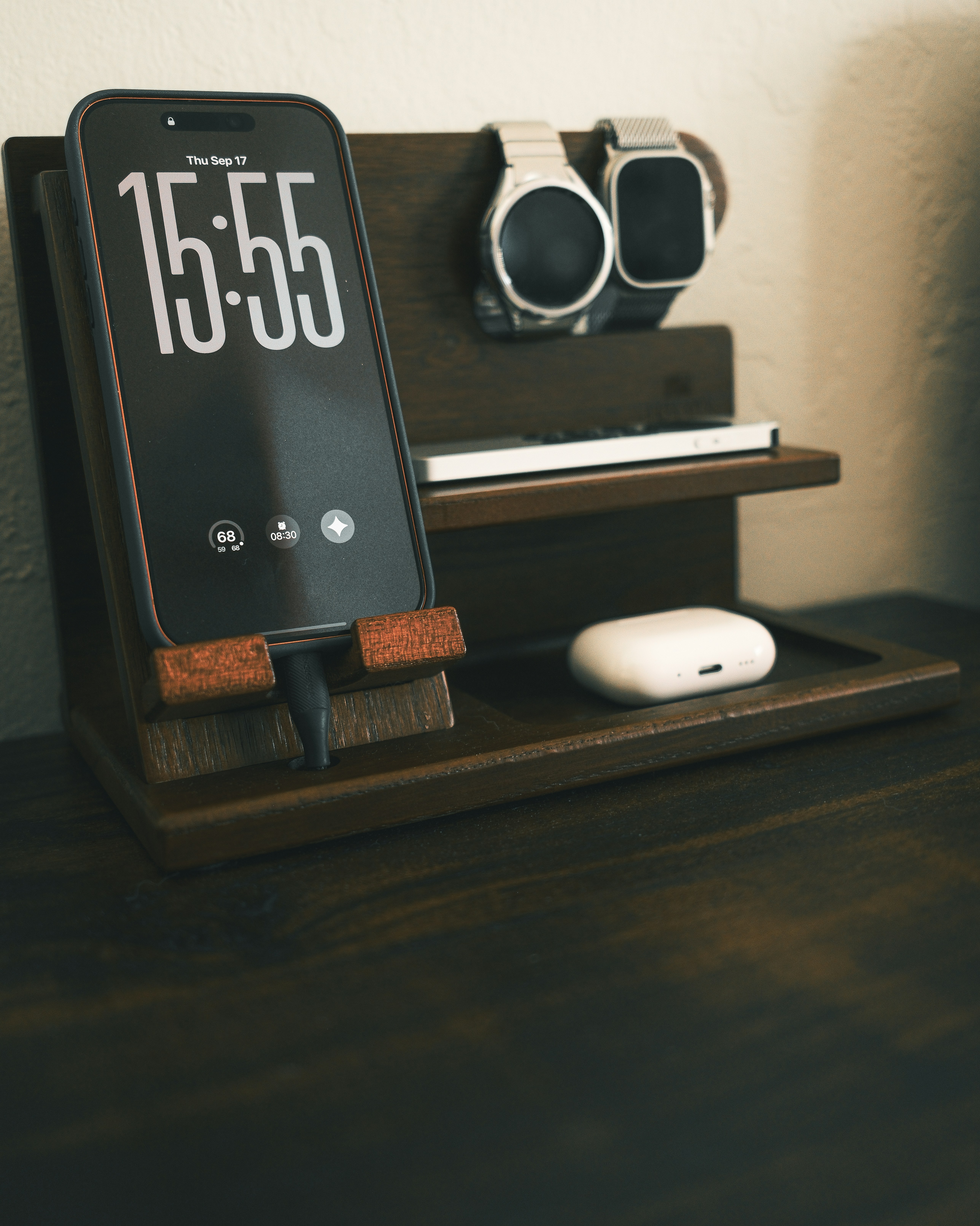 Docked Time: A Minimal Desk Scene with Tech in Sync
