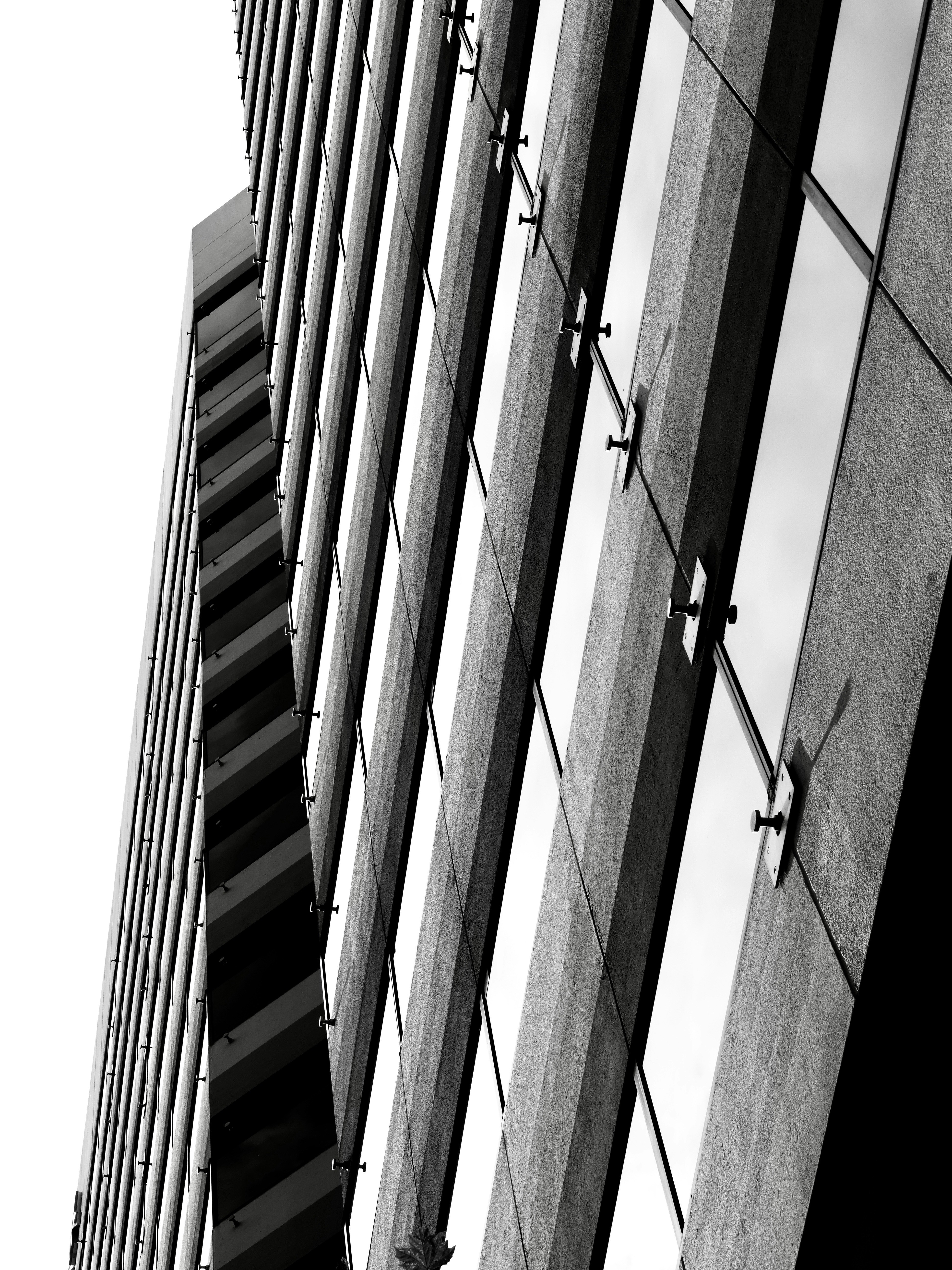Tilted Facade: A Monochrome Rhythm of Glass and Steel