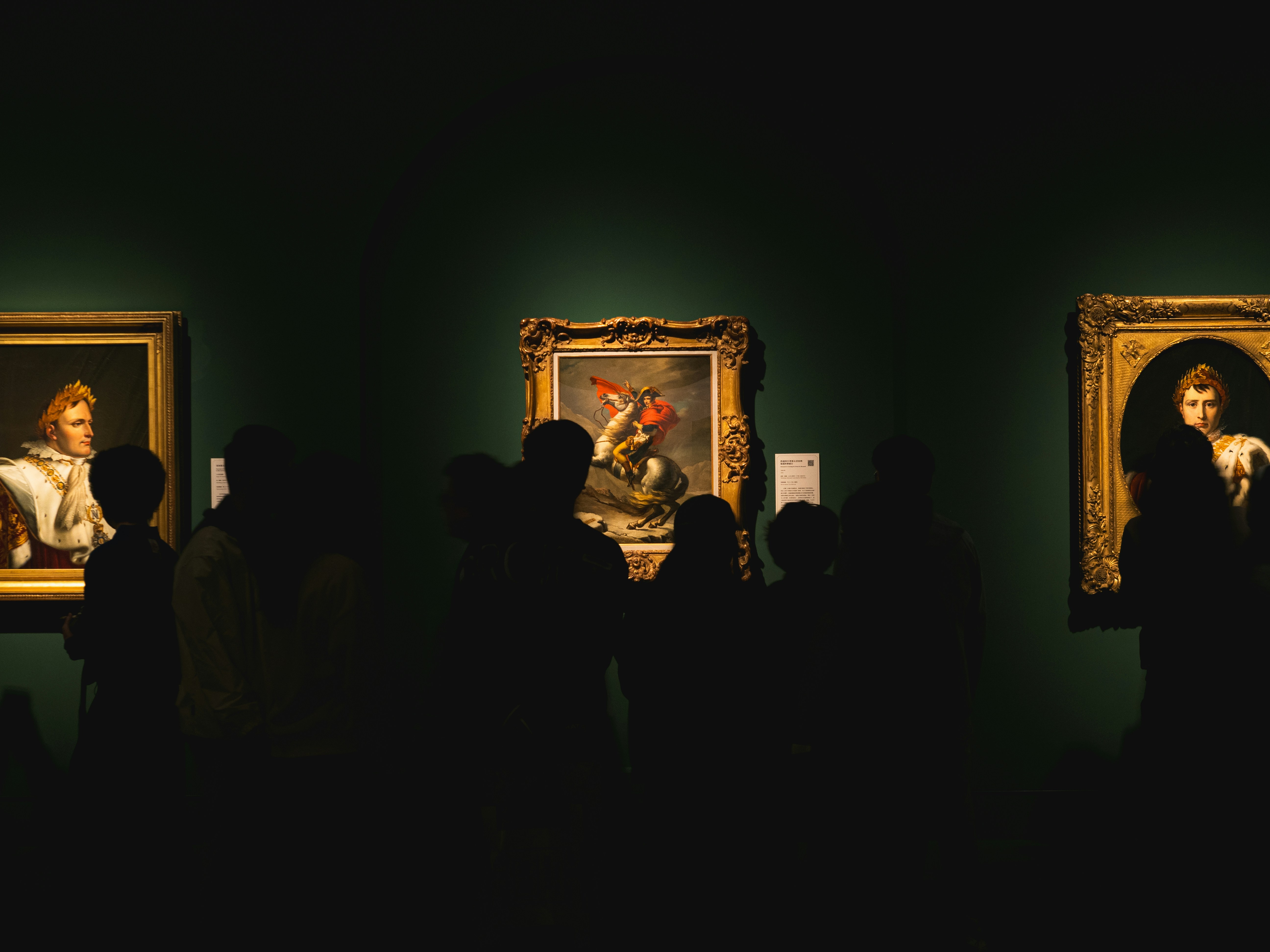 Silent Gallery: Illuminated Masterpieces Among Shadowed Brows