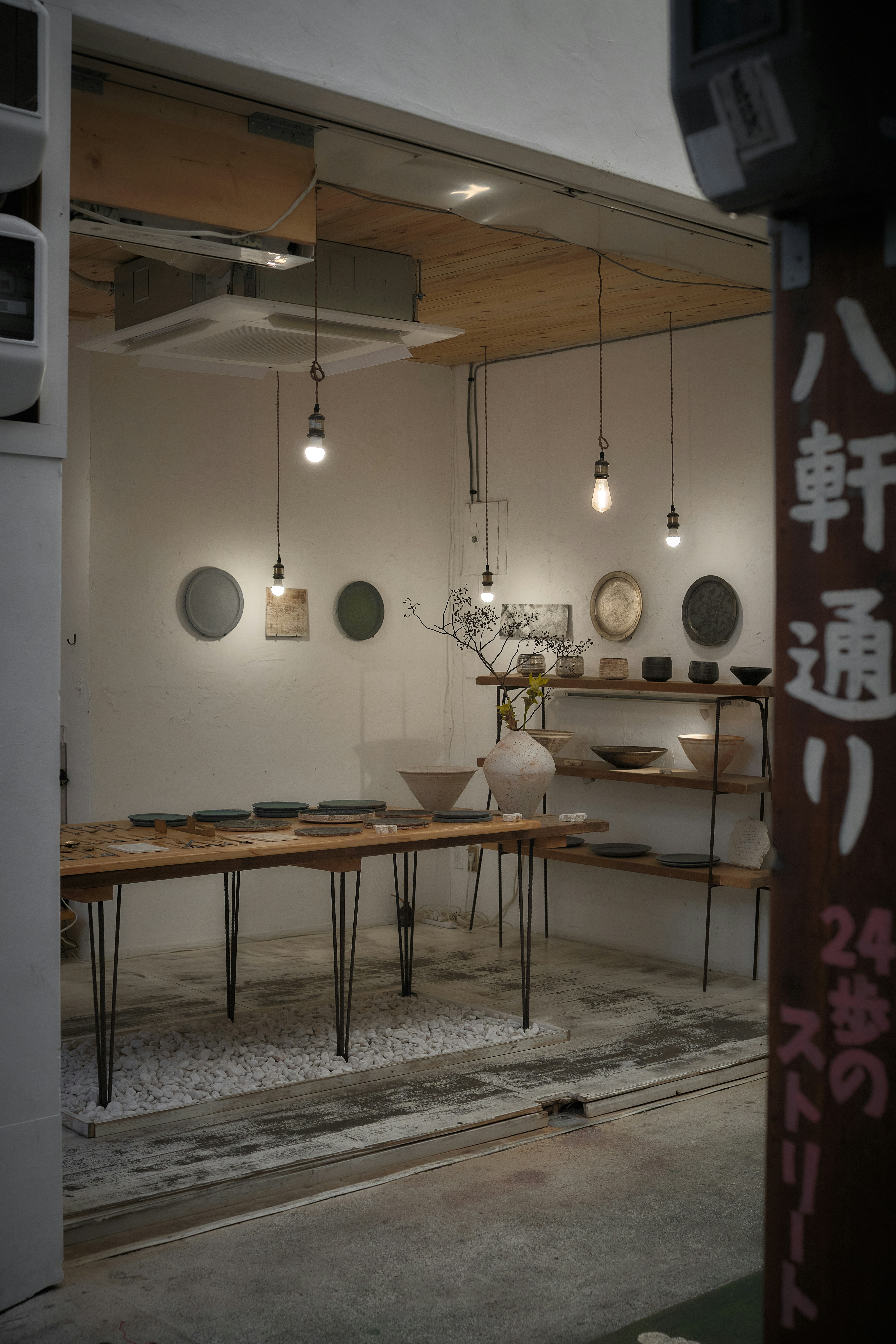 Minimalist ceramics in a sunlit showroom