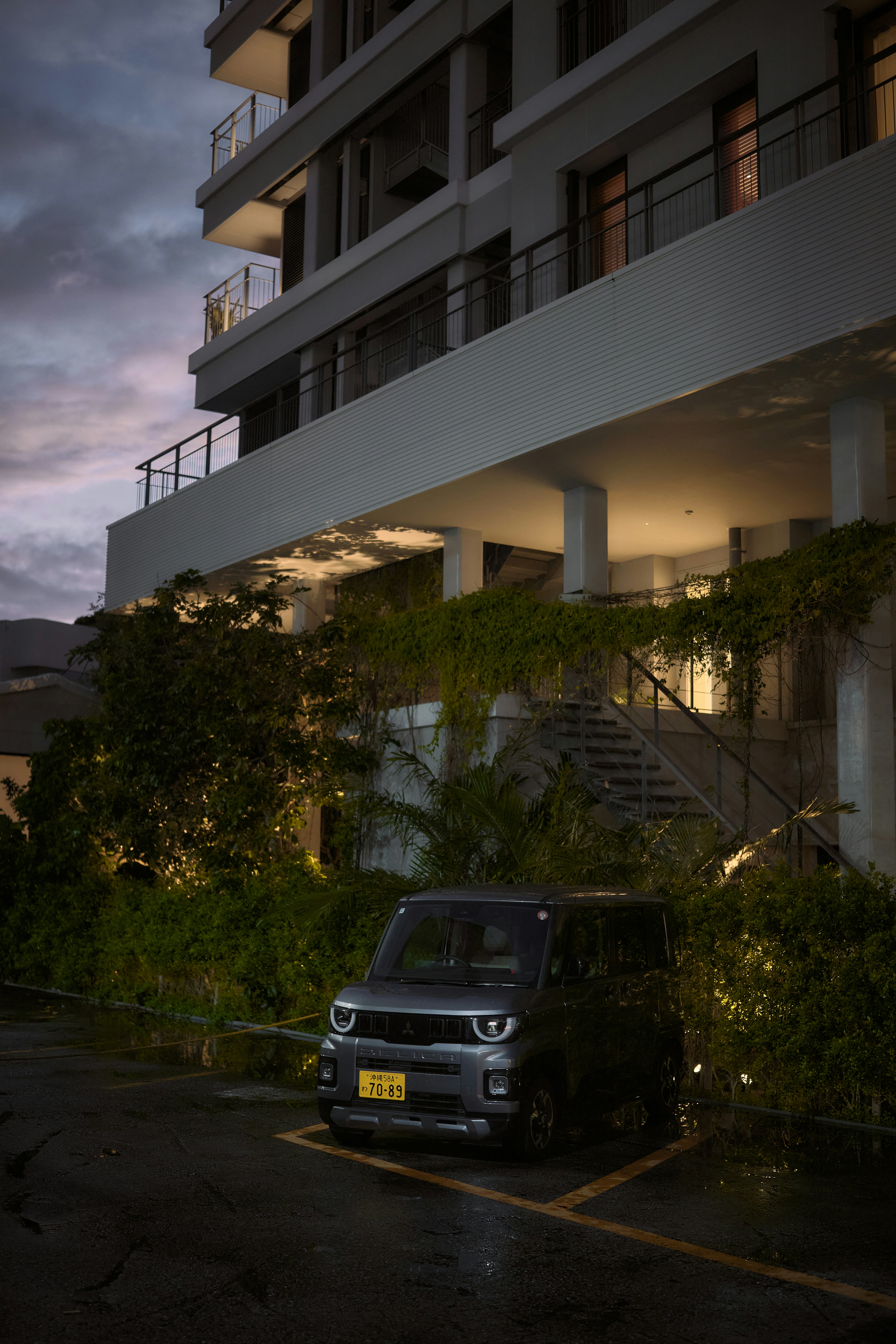 Midnight Parking Under a Modern Terrace