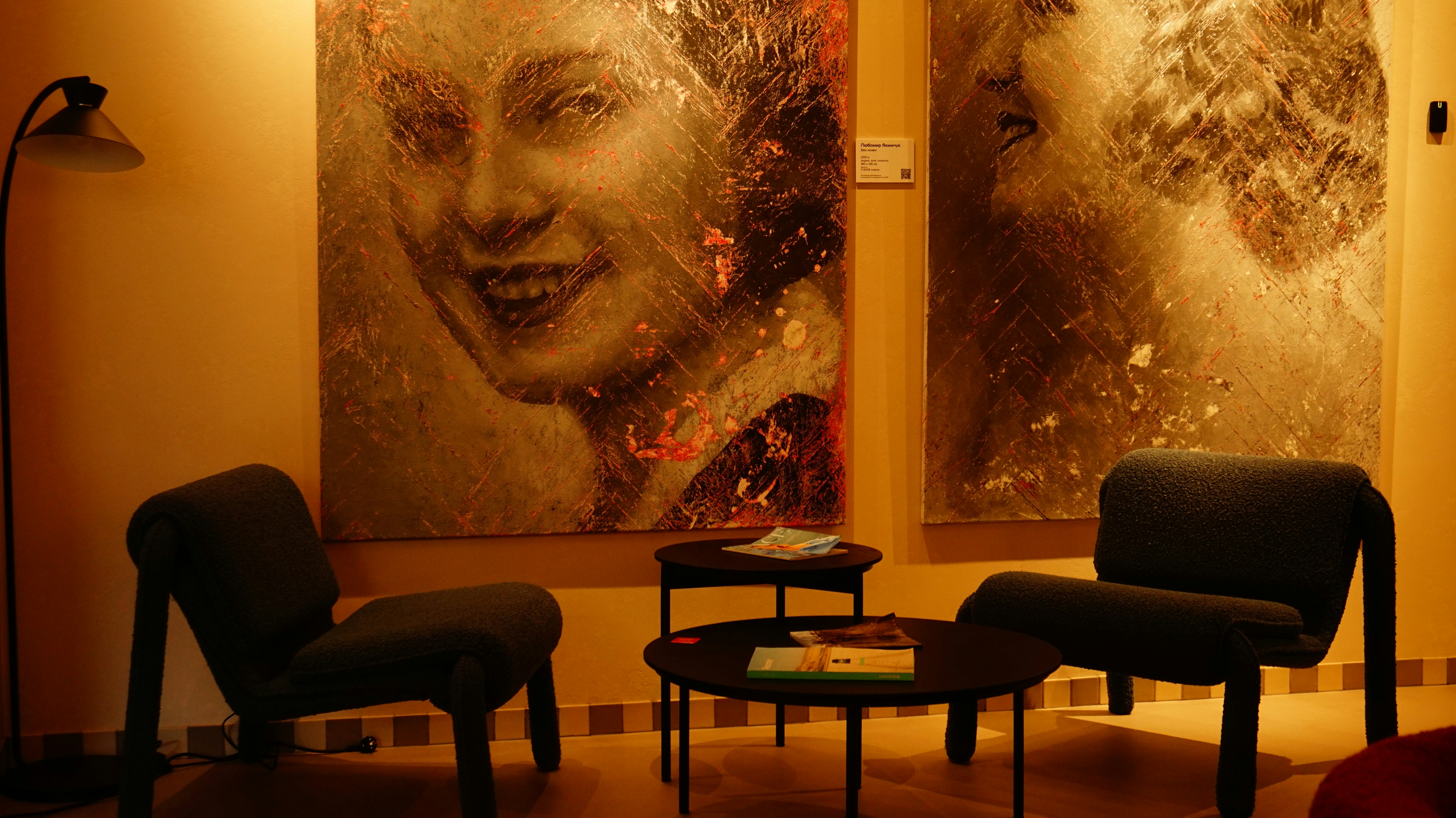 Smiling Portrait Framed by Abstract Gallery Heads