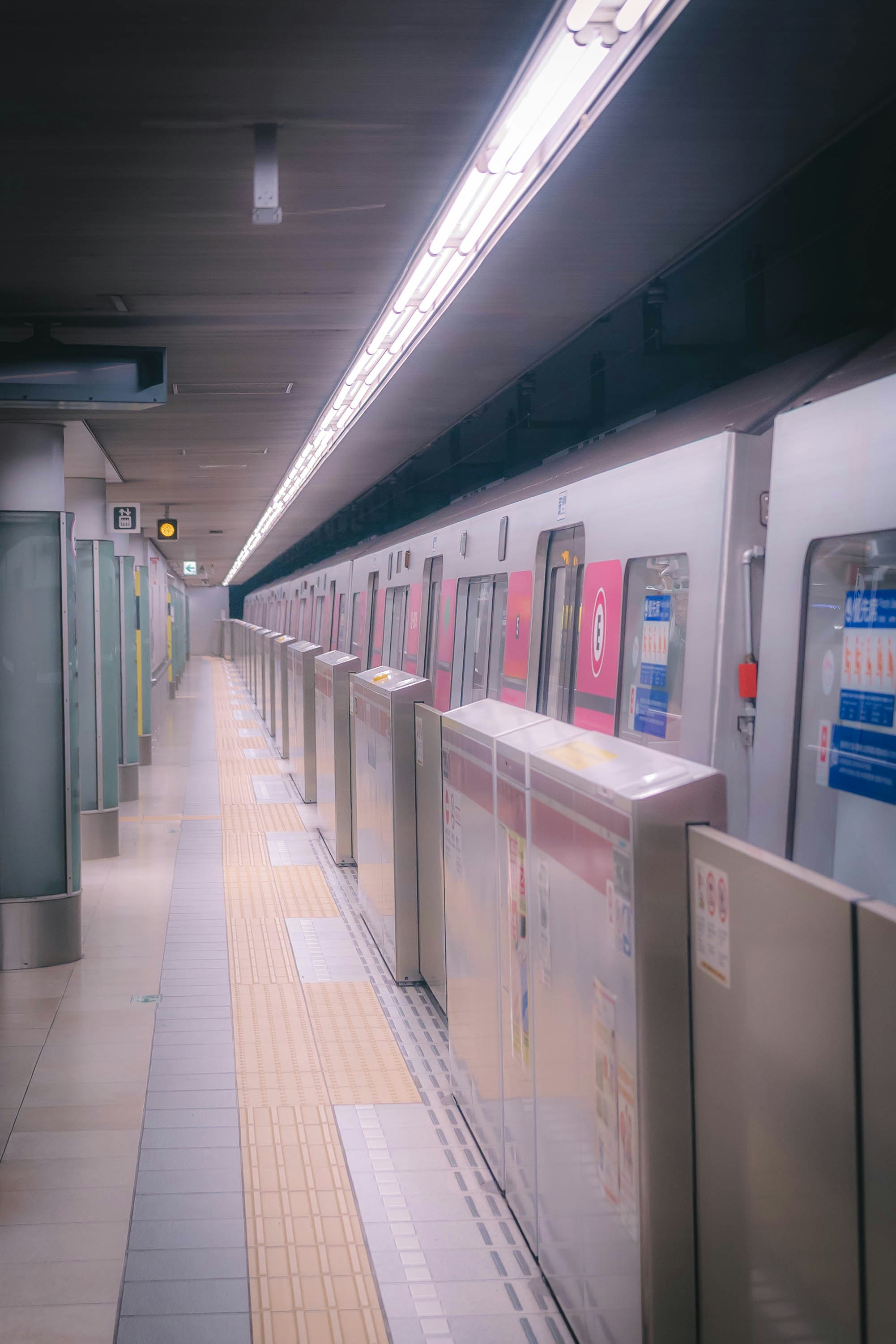 Mid-Platform Silent Line: A Subway Corridor in Soft Focus