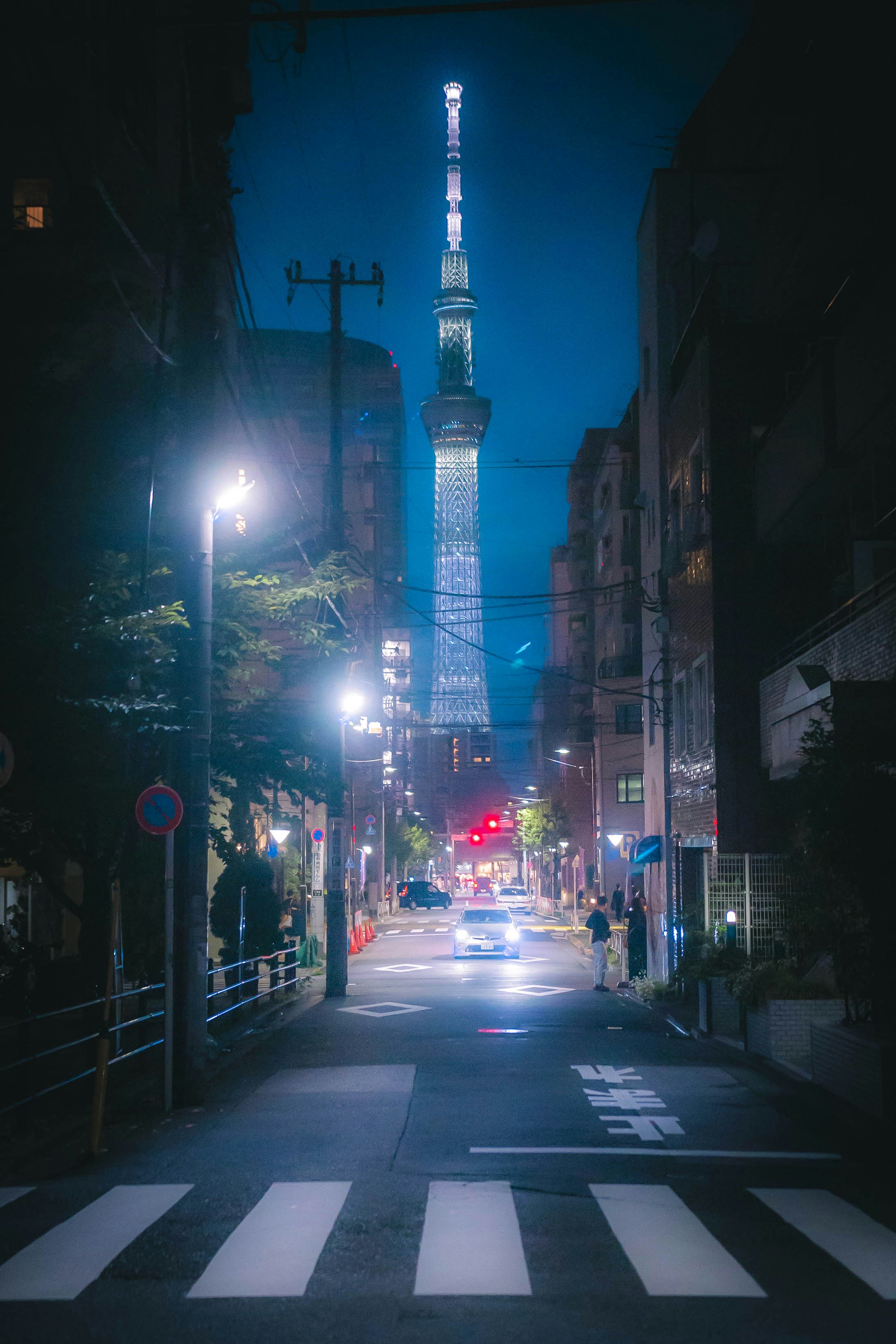 Tokyo Night Tower: Neon Veil Over a Quiet Street