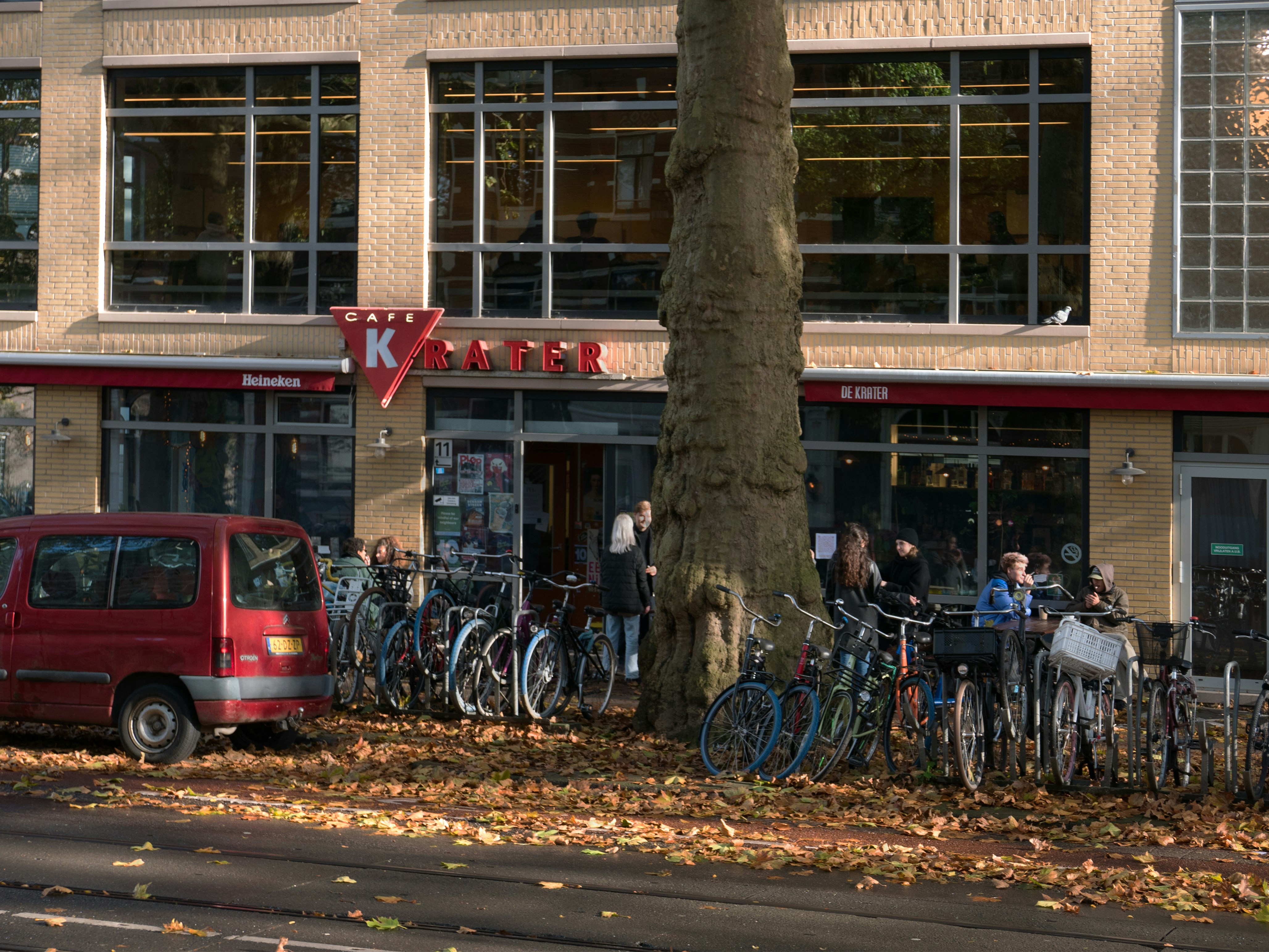 Krafter Café with Bikes and Tree in the City