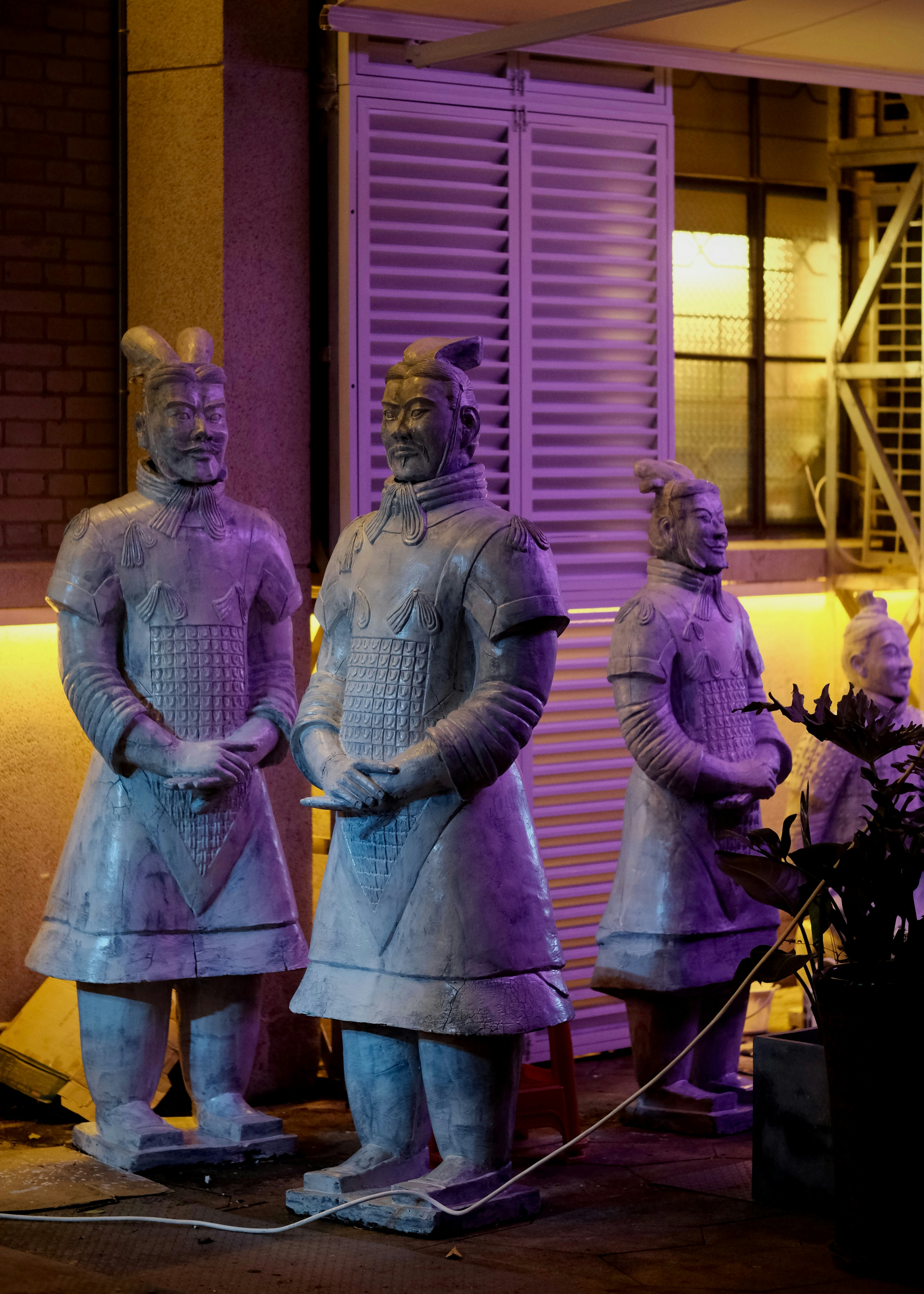 Terracotta Sentinels Under Neon Night