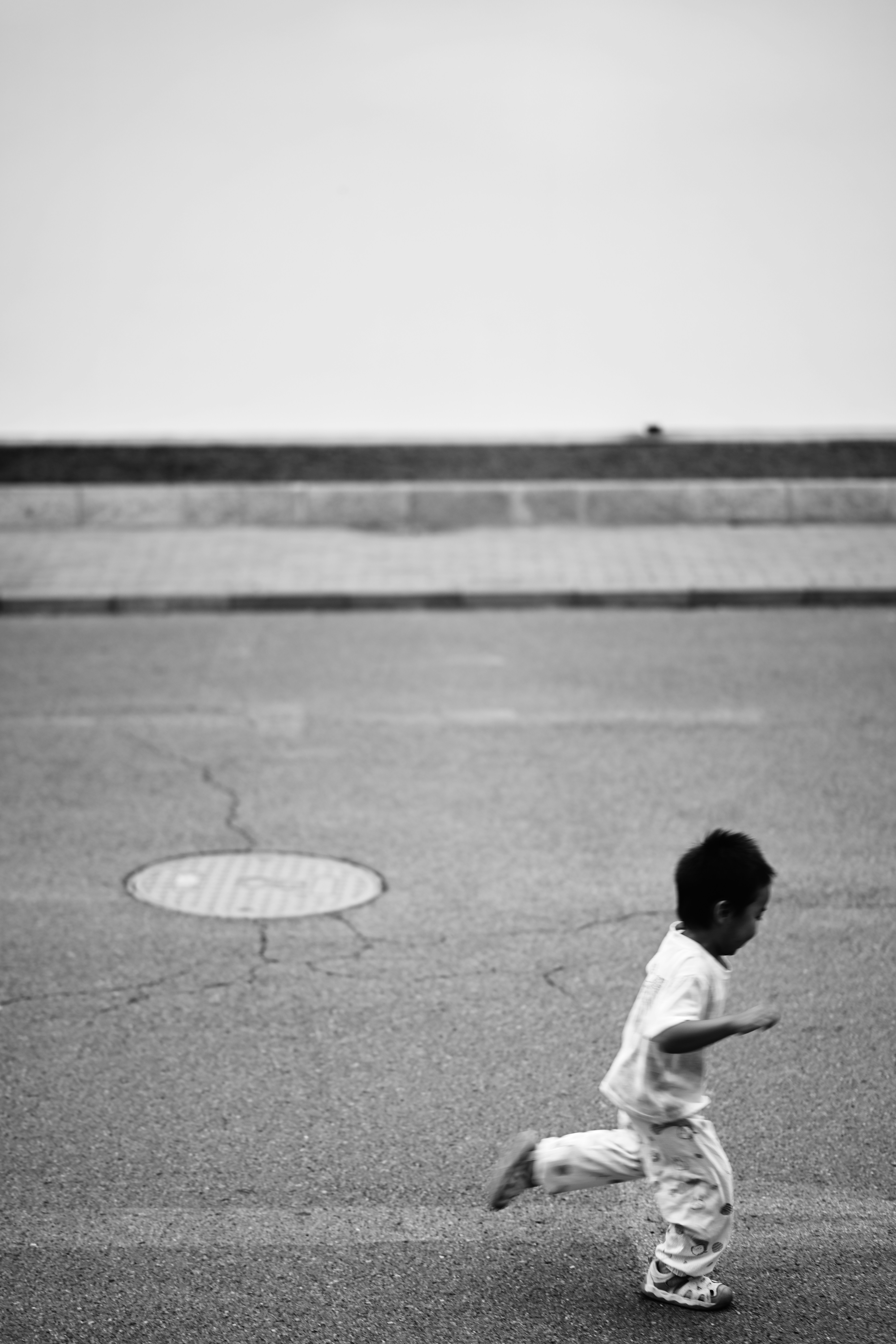 Youthful Dash Along the Quiet Street