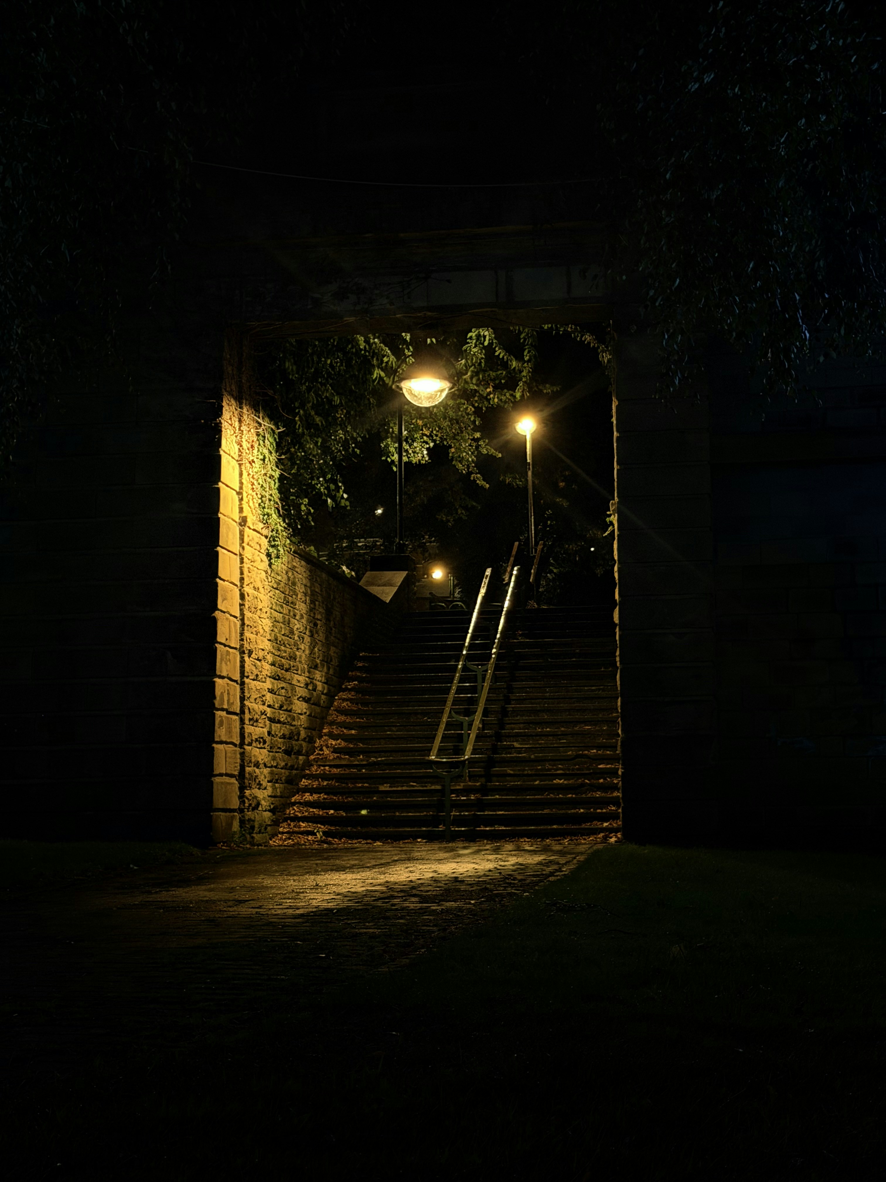 Lamplit Ascent: Stairs into the Night