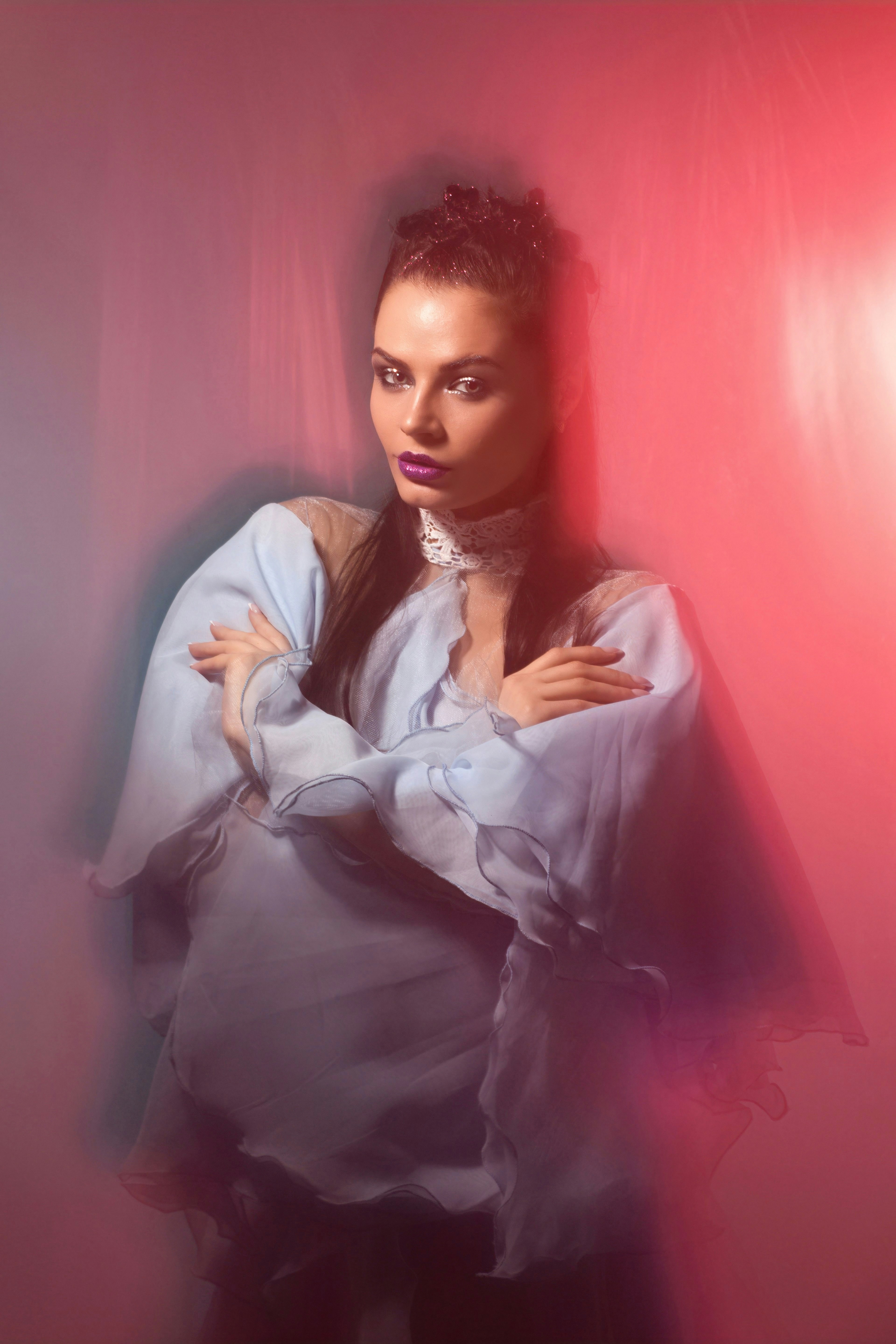 Scarlet Veil: A Portrait in Chromatic Haze