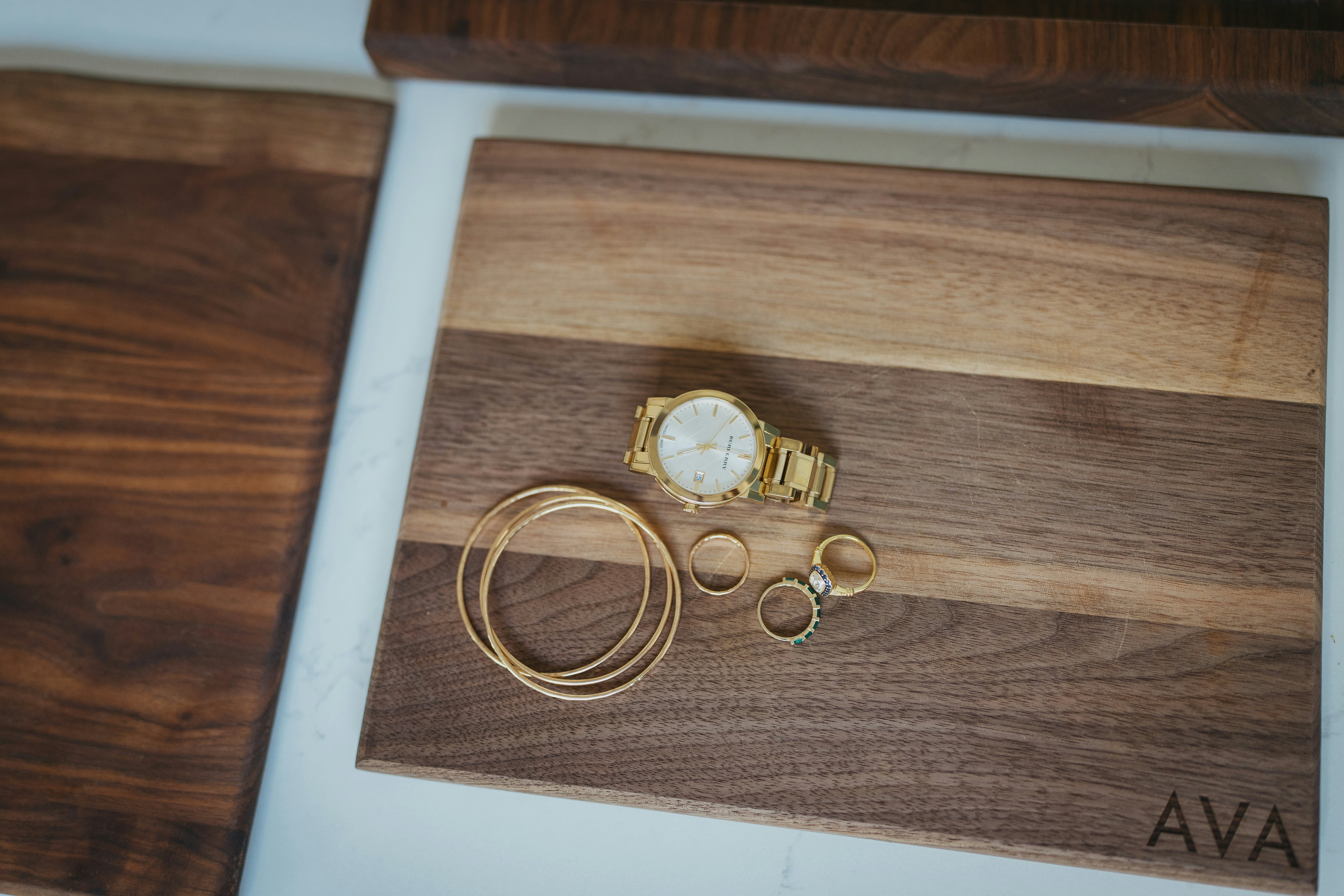Golden Keepsakes on a Wooden Stage