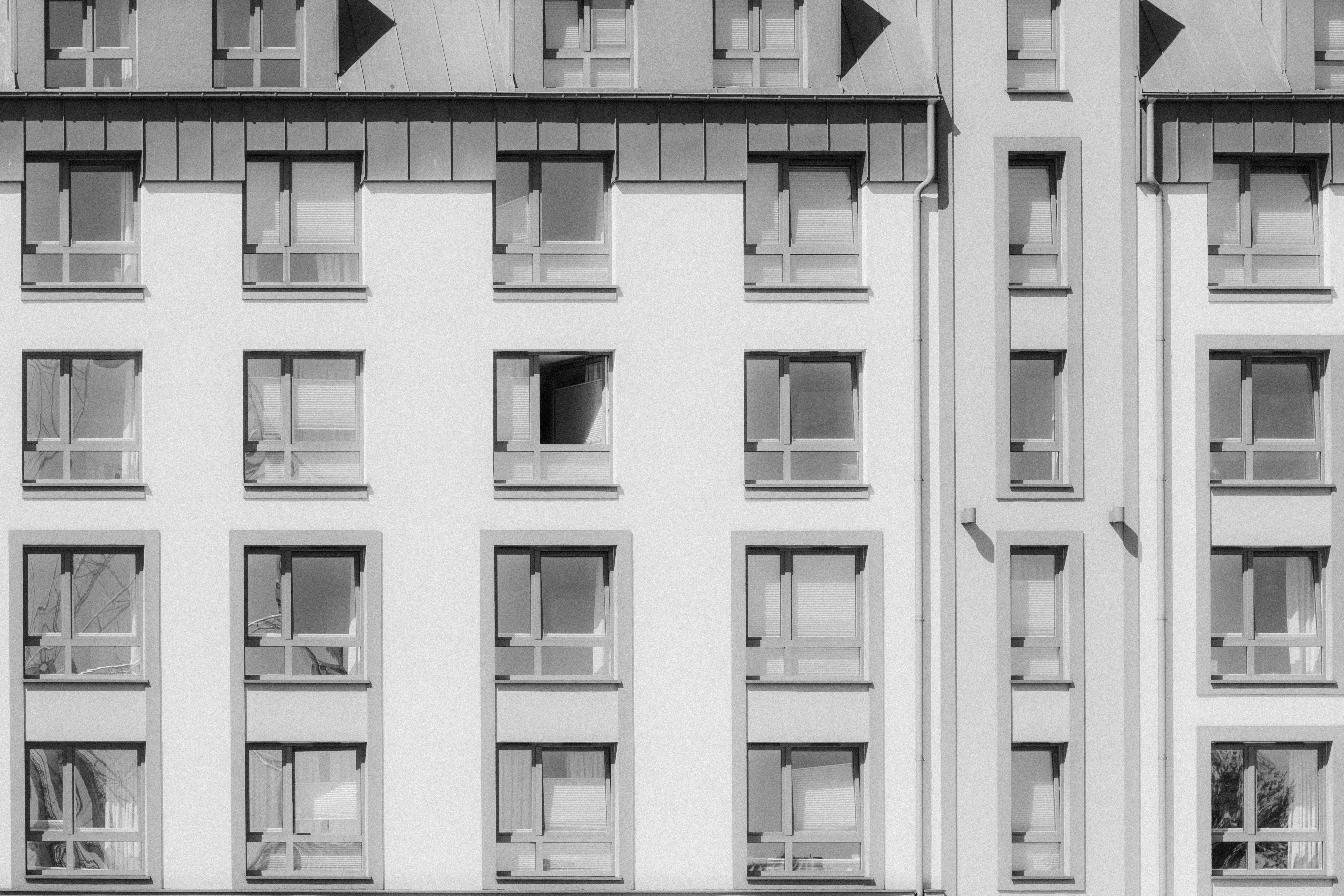 Monochrome Facade: Repetition and Light on a City Block