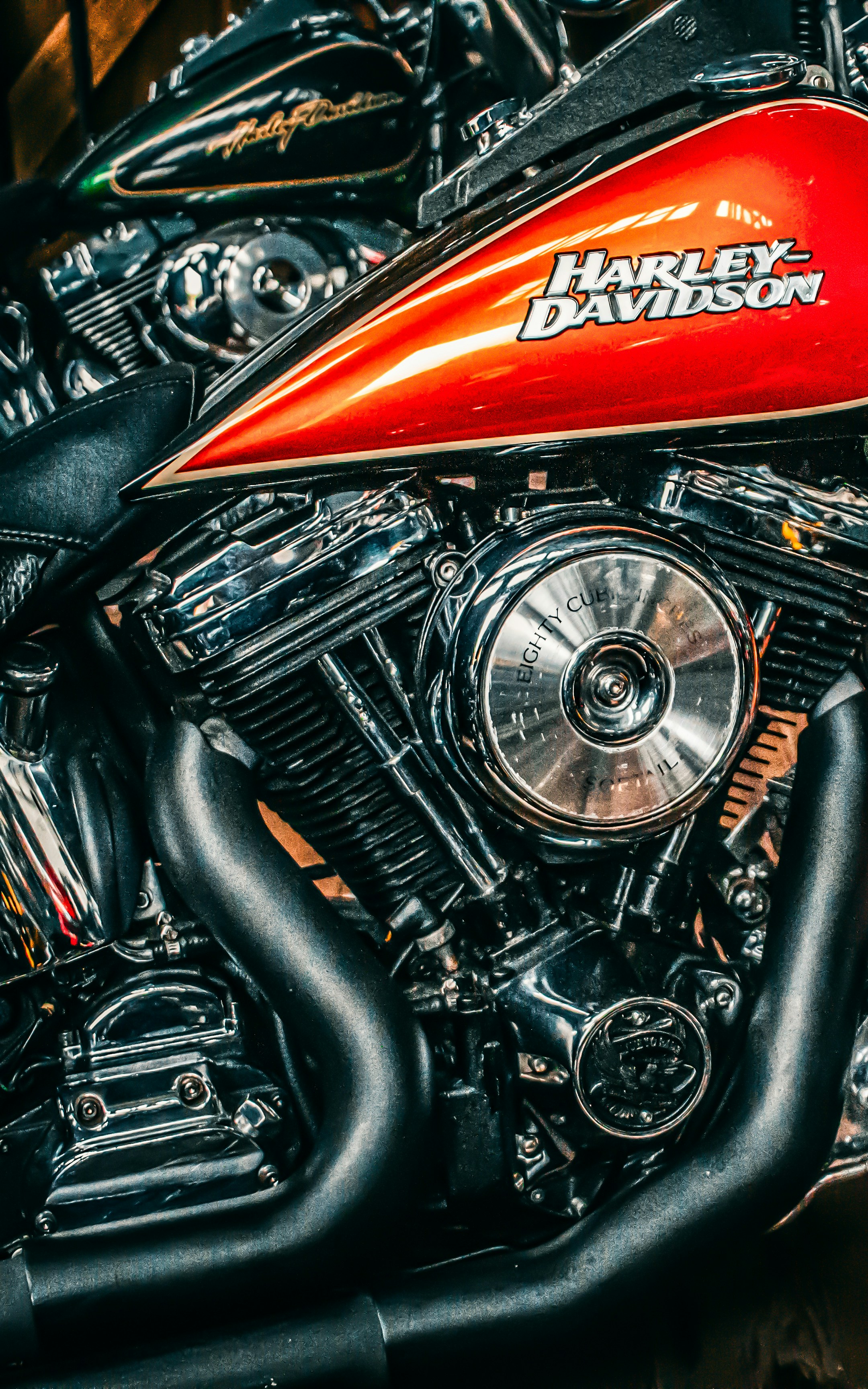Vivid Harley-Davidson Core: Chrome and Crimson Heartbeat of the Motor