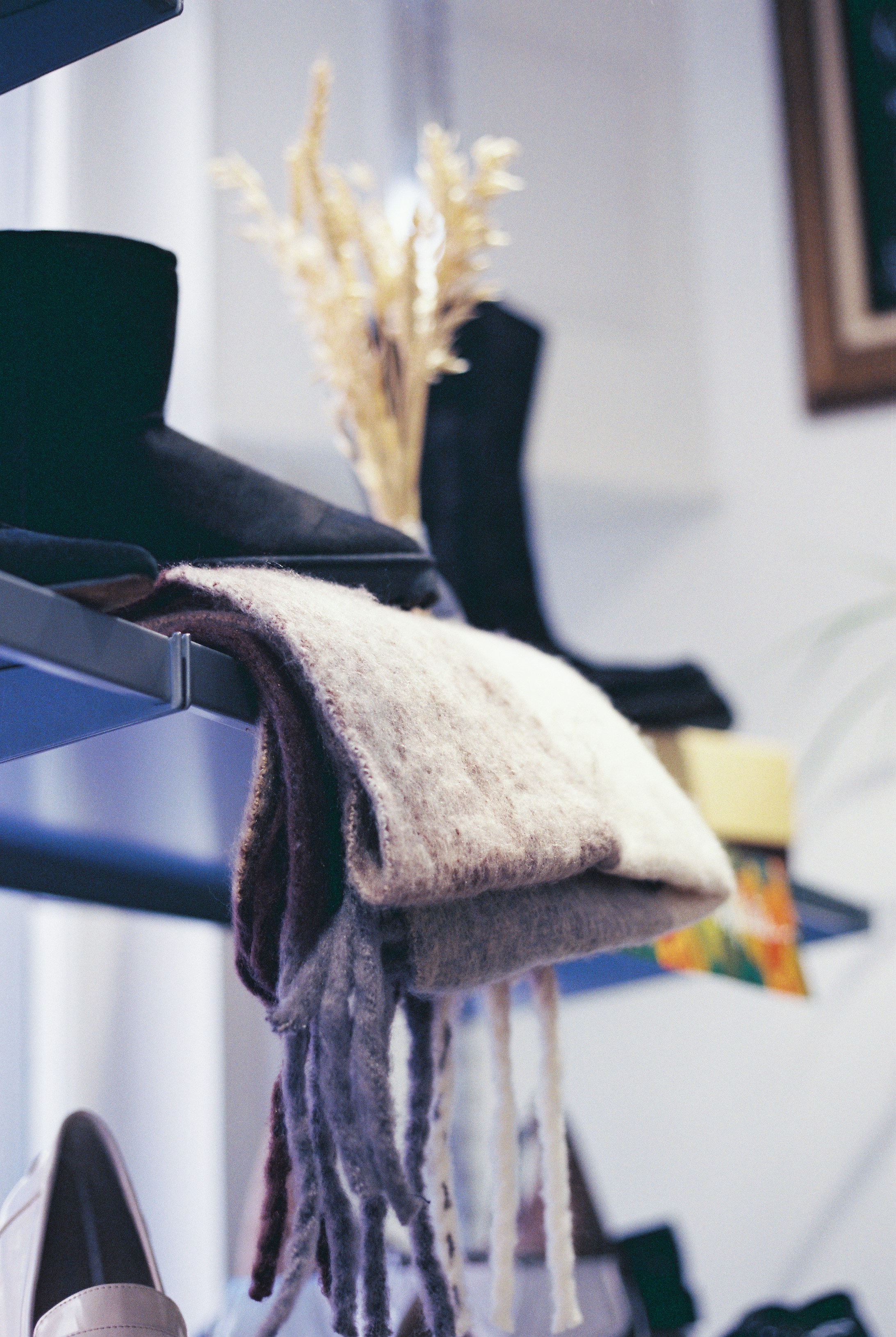 Warm textile cascade on a retail display