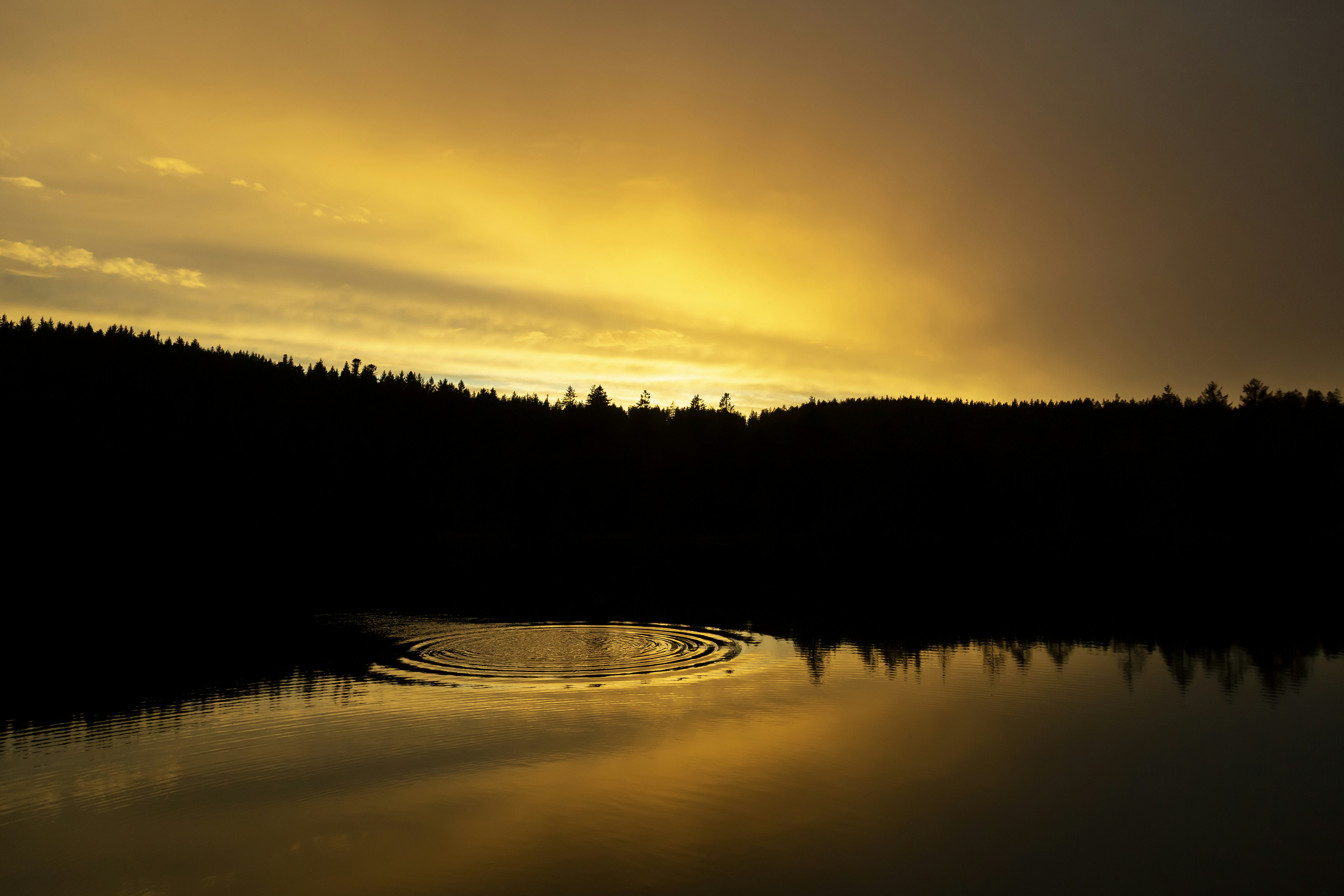 Silent Golden Rim: Sunset Over a Quiet Lake