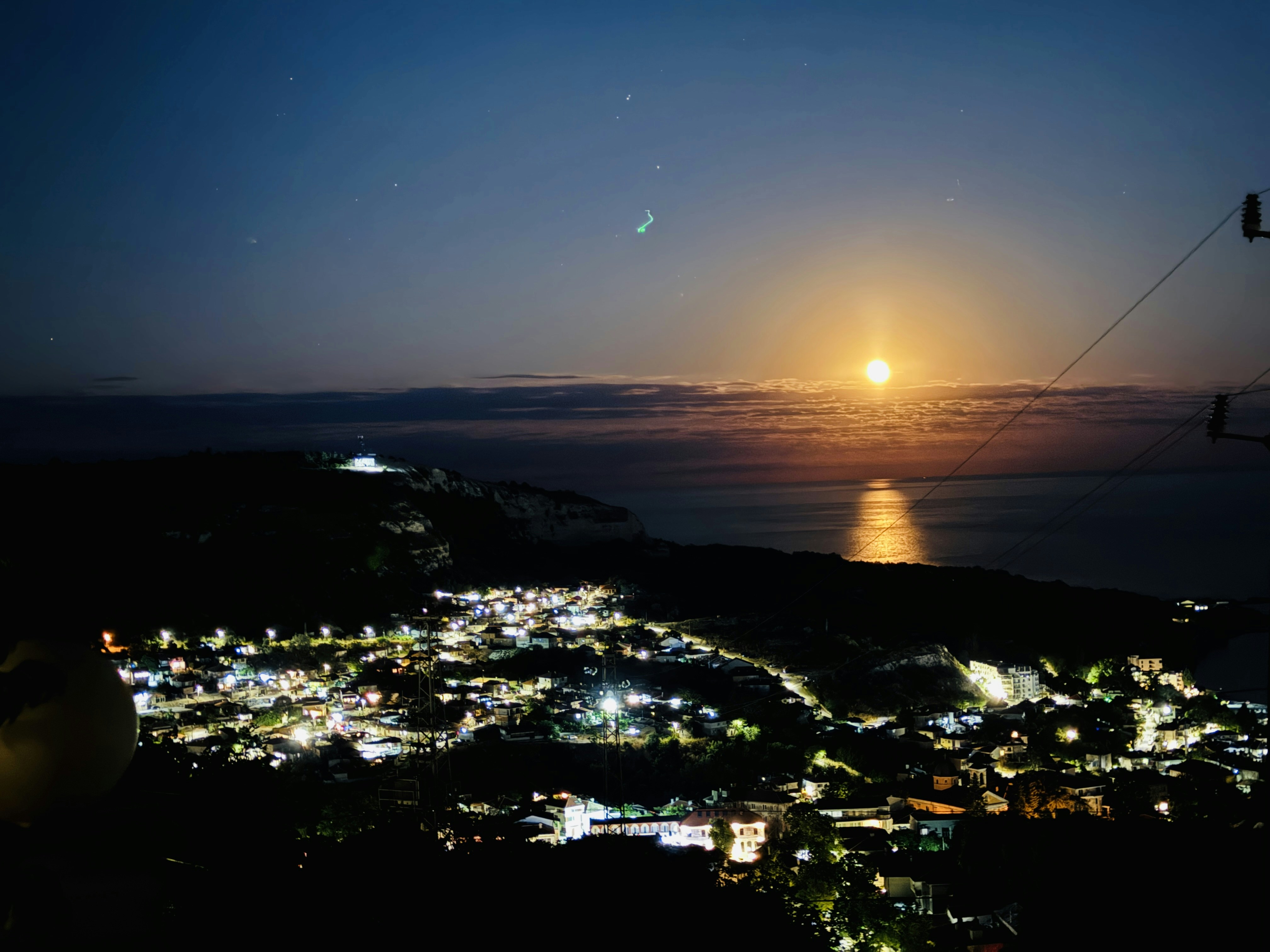 Moonlit Coastal Town from the Hills