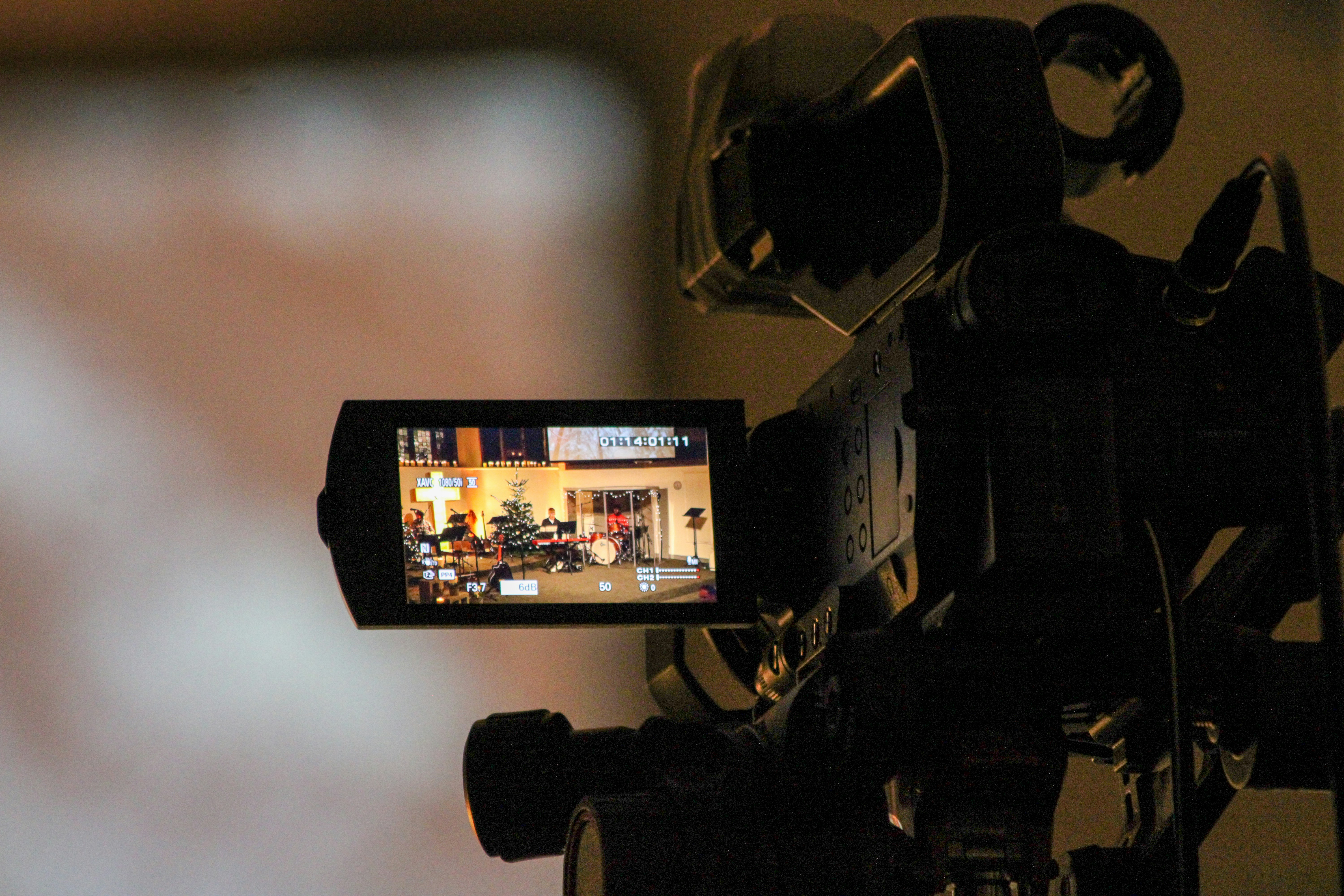 Backlit Studio Monitor: A Camera View Inside the Filming Rig