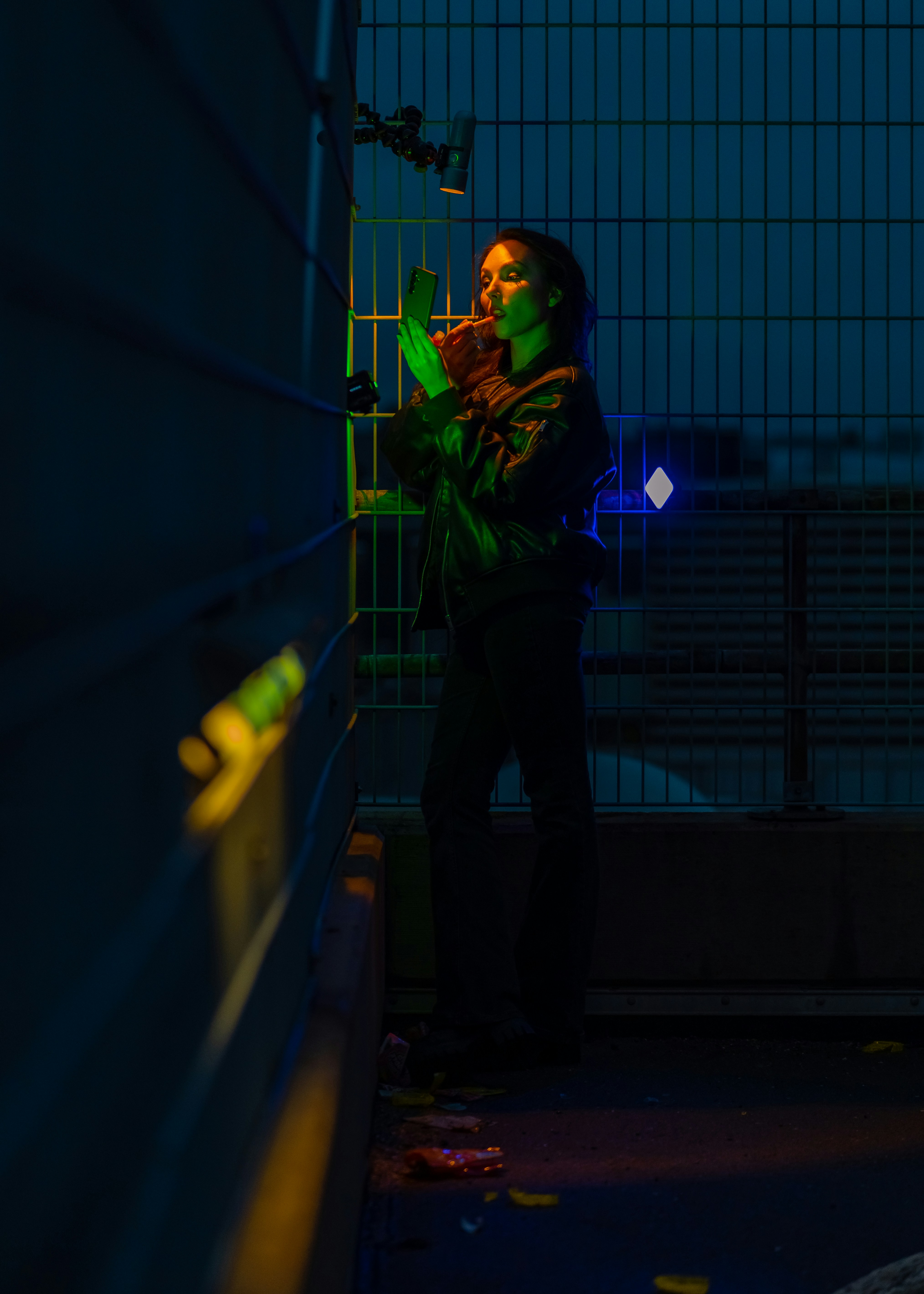 Neon Quiet: A Night Shift Portrait in Green and Blue