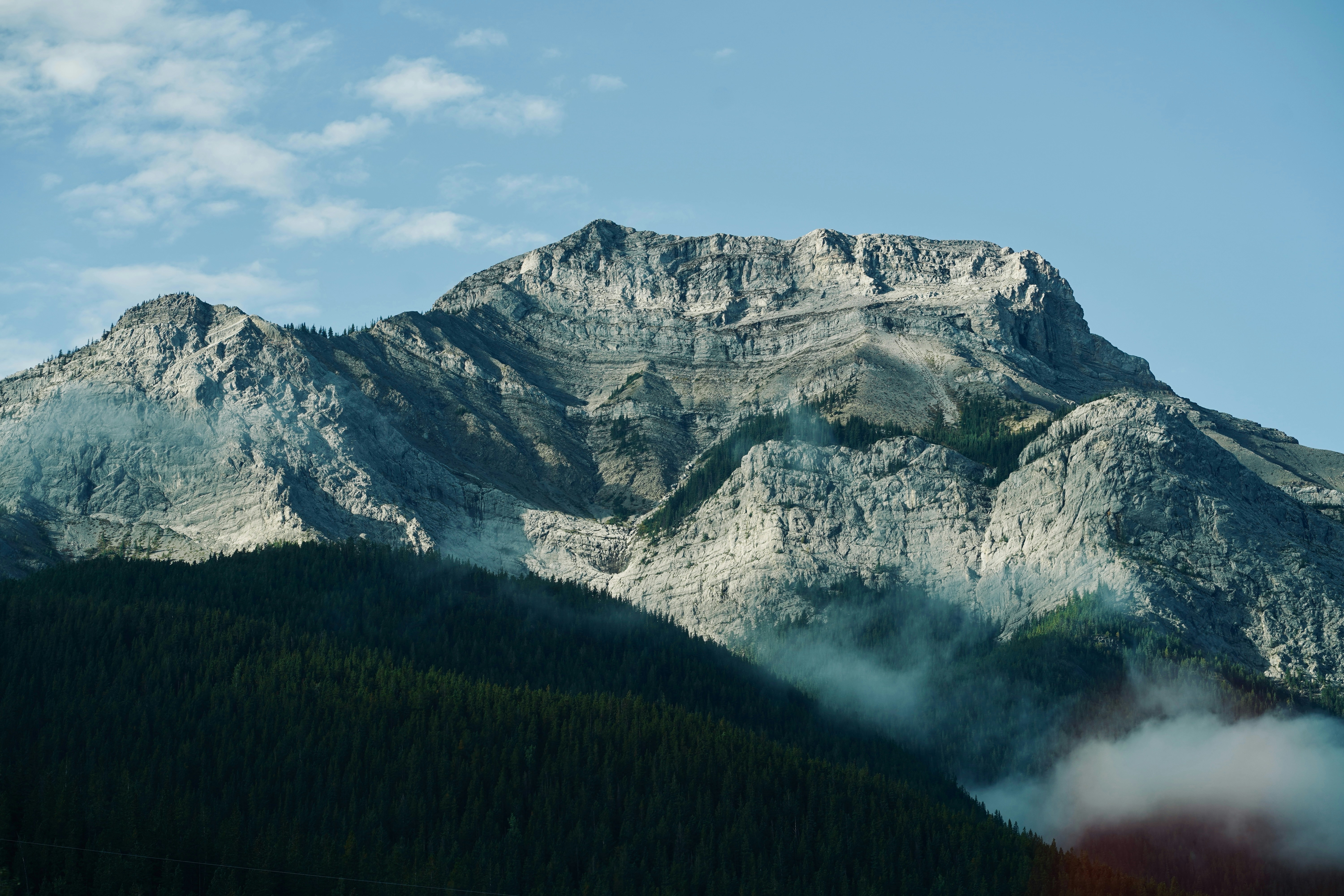 Stone Crown Over Pines: A Mountain Face Above the Mist