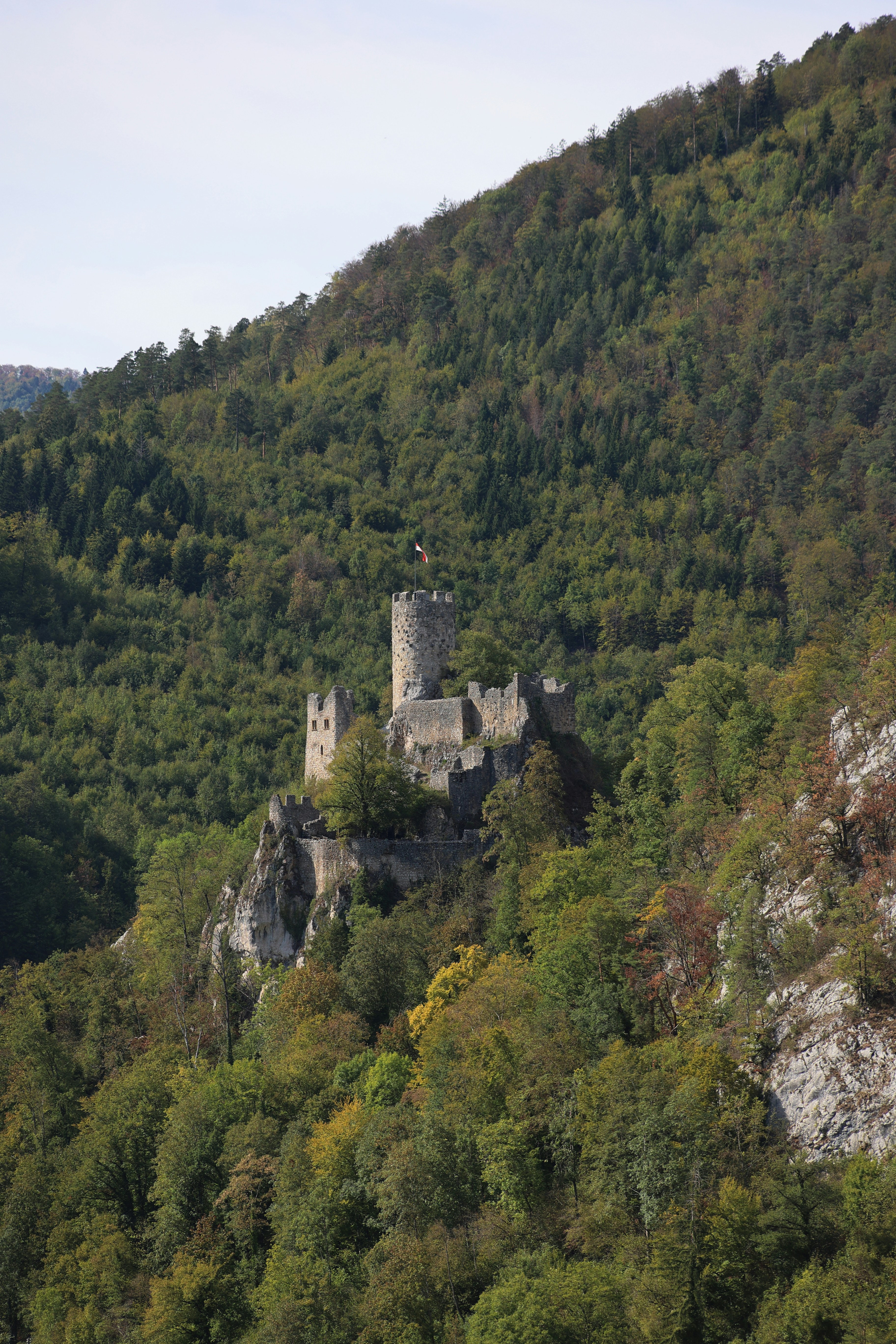 Castle on the Ridge: Stone Keep Crowned by Forested Peak