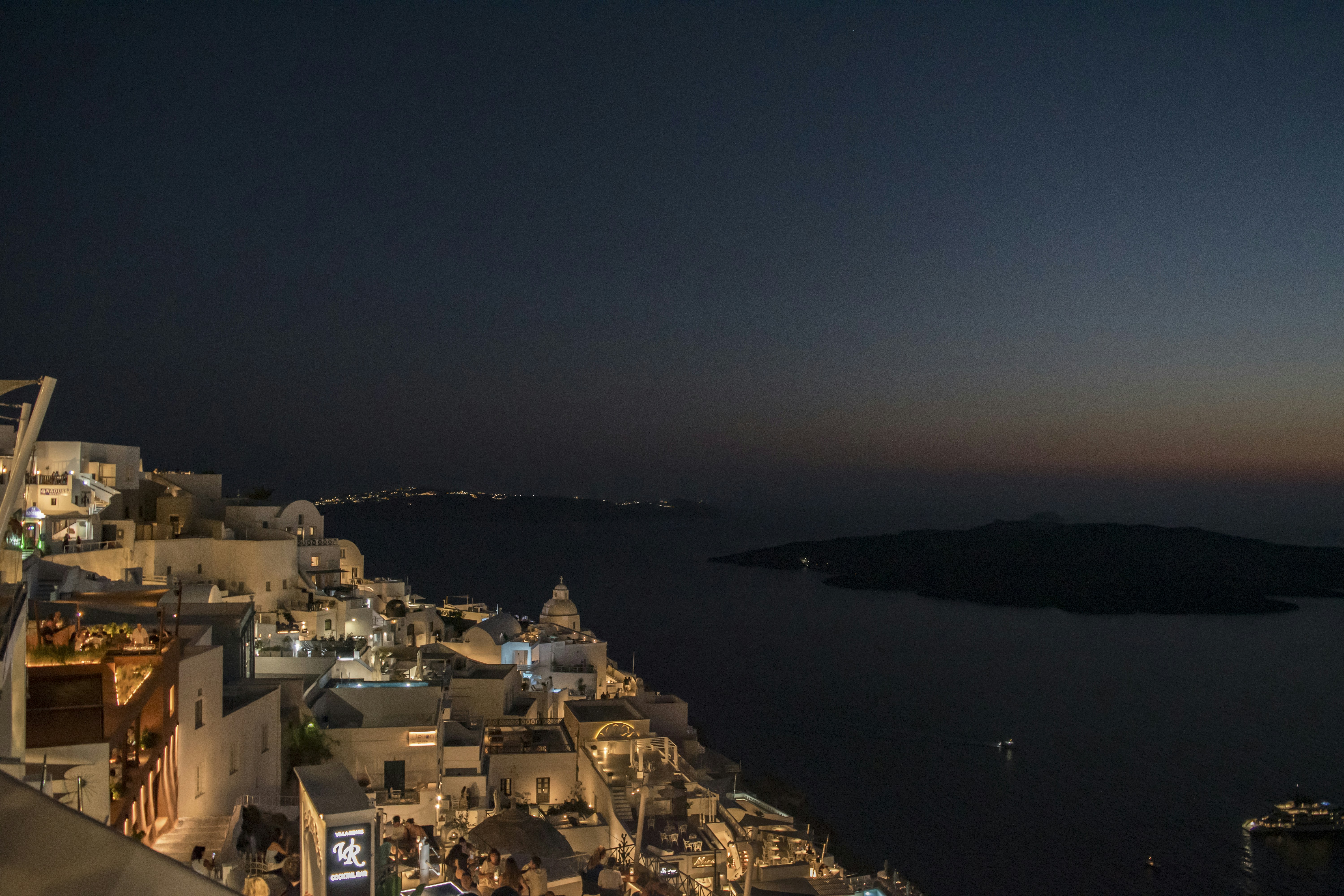 Grecian Twilight over Terraced Whitewashed Villages