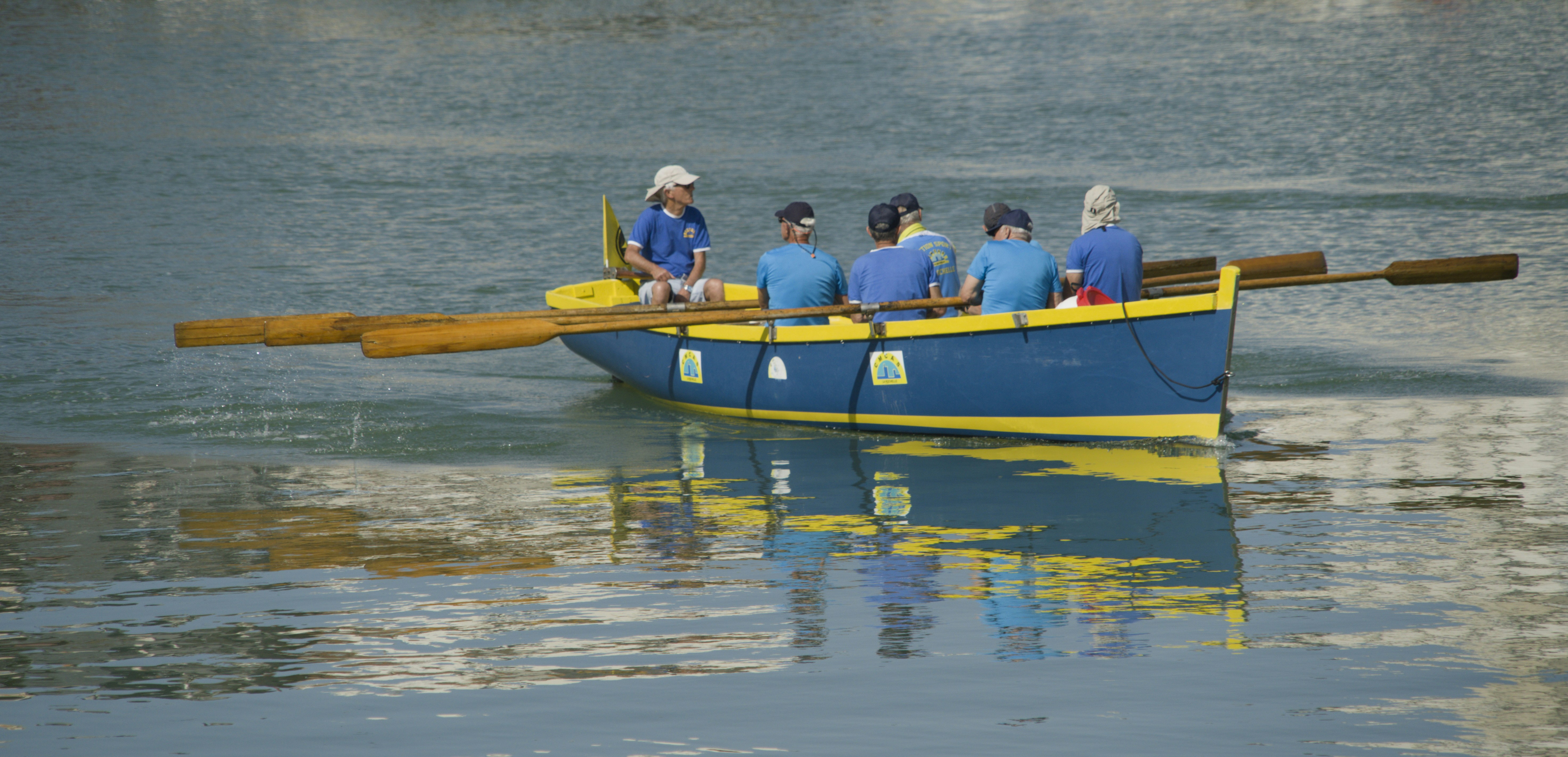 Blue Crew in Sync: Rowers Converge on a Golden-Oared Boat