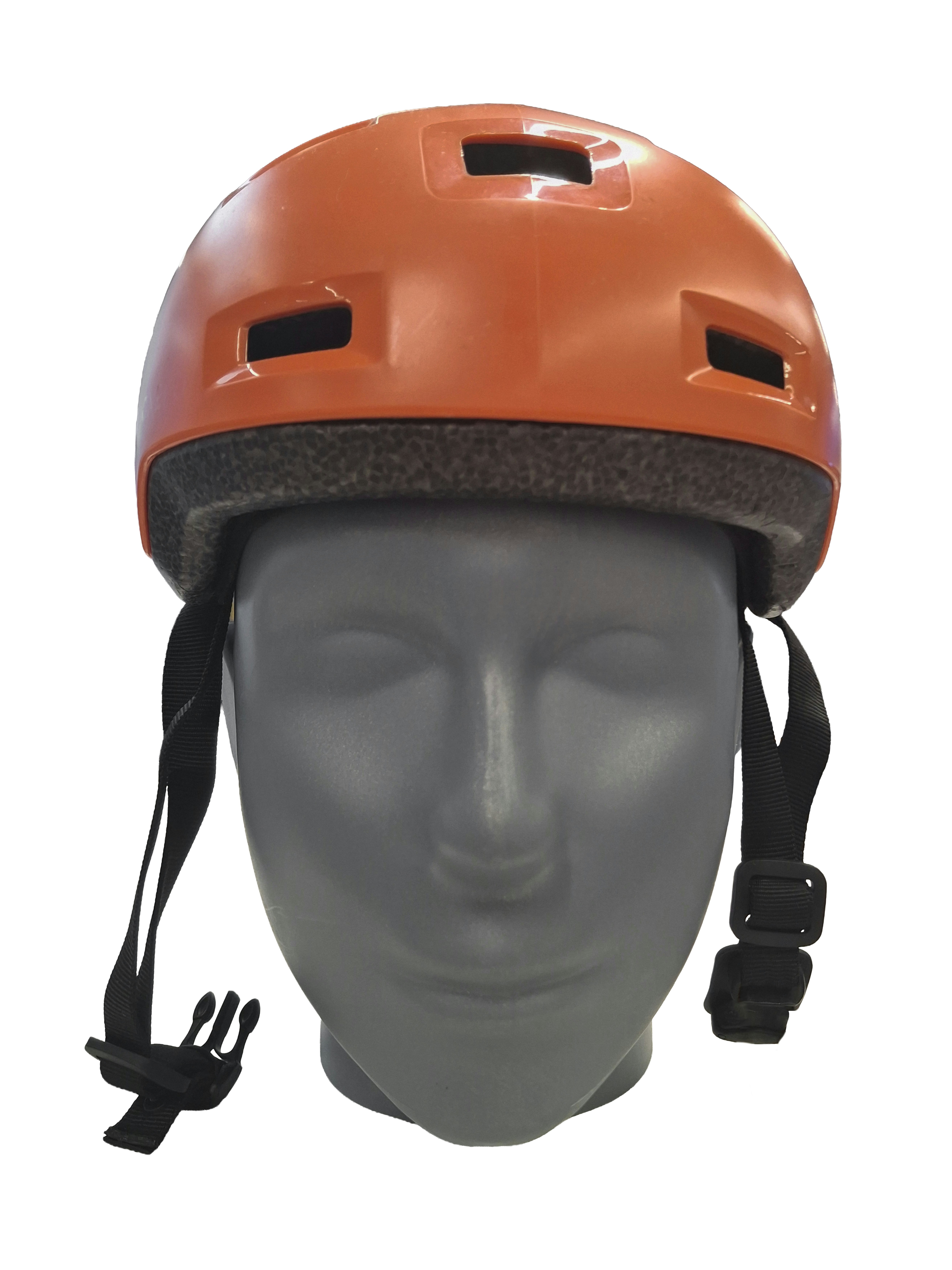 Orange Helmet on a Portrait-Style Headform