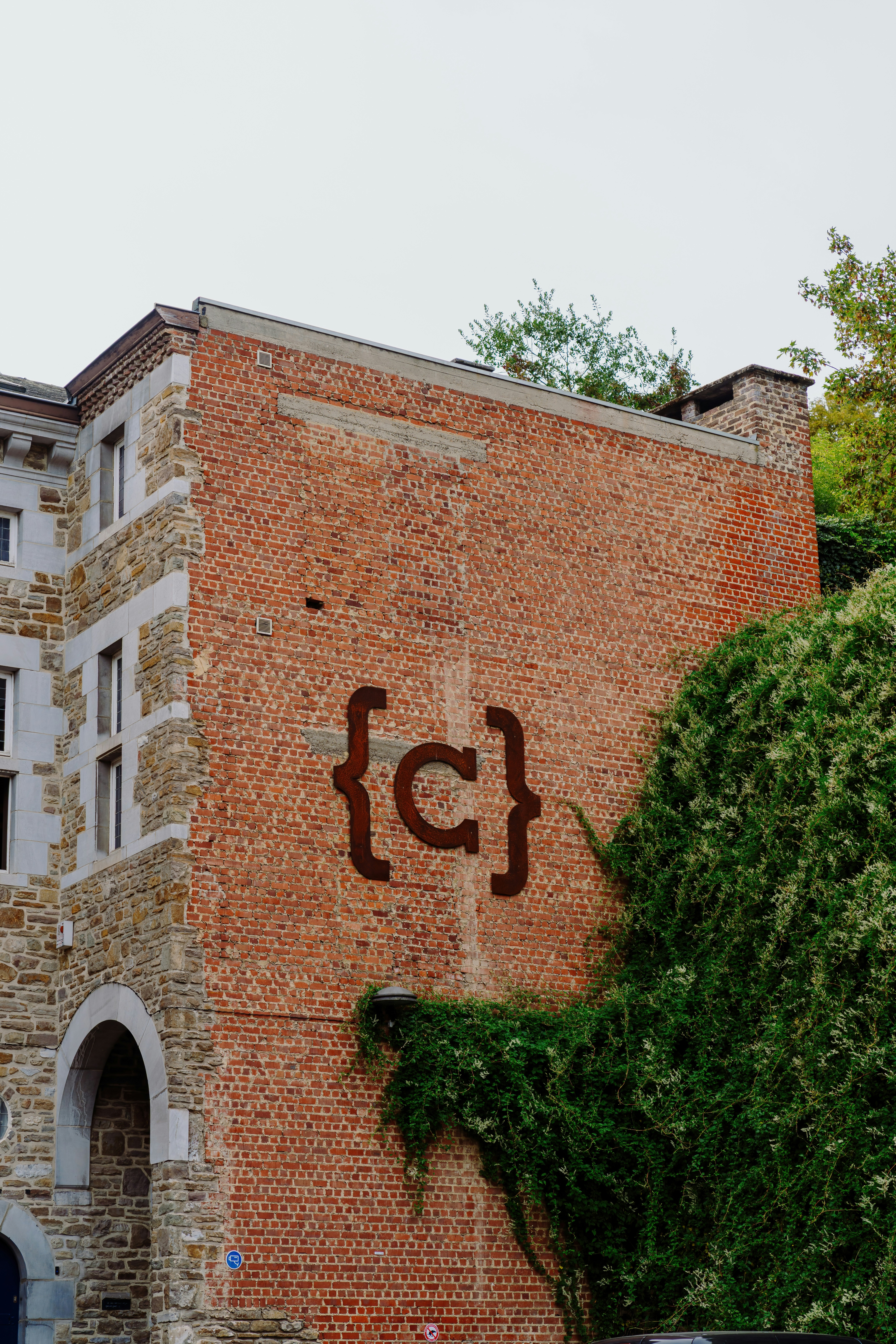 Brick Facade Portrait with Curved Ivy Embrace