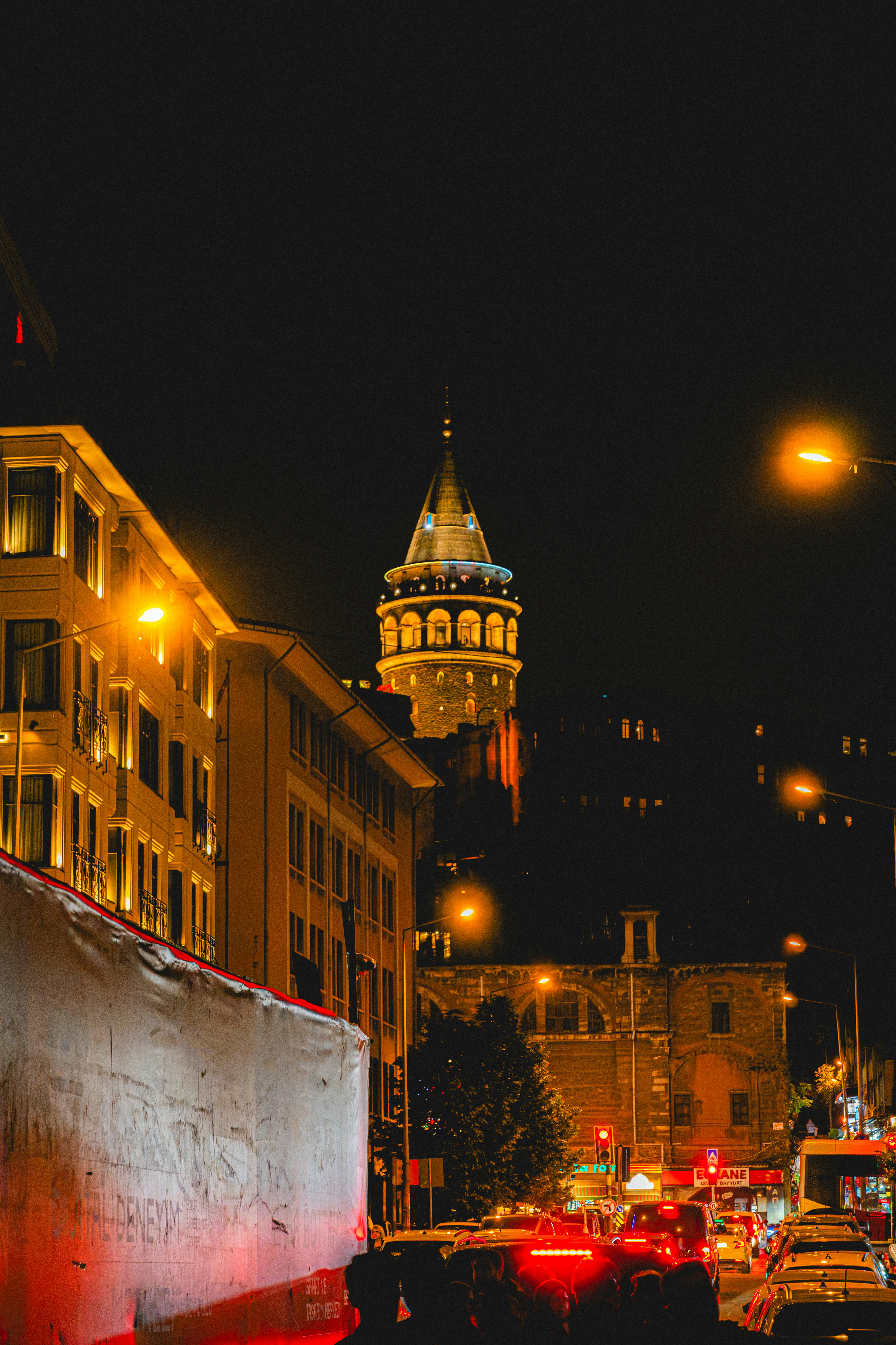 Golden Streetlights Lead to a Towering Night Bloom