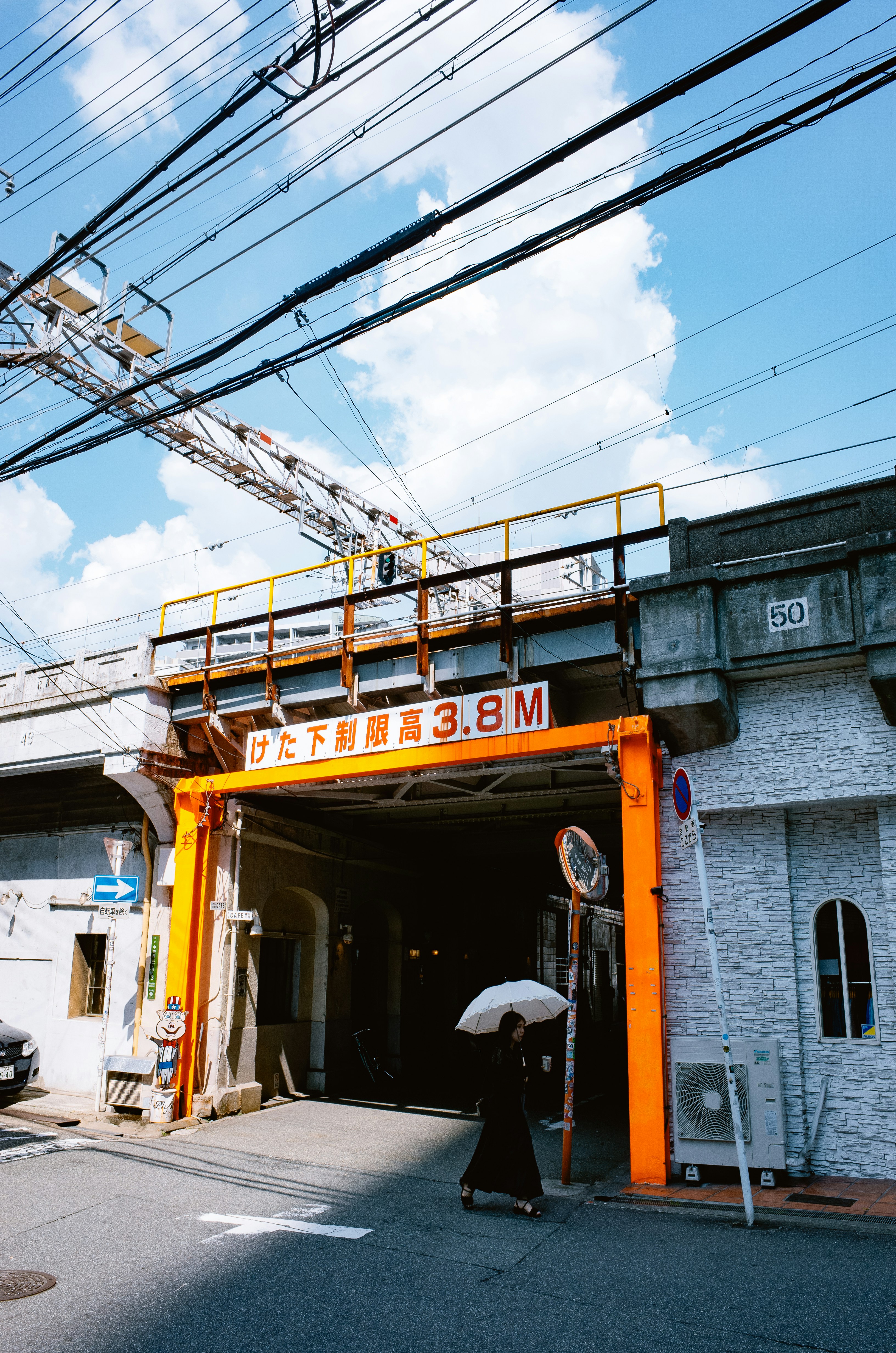 Bright Orange Gantry Over a Tokyo-Style Street