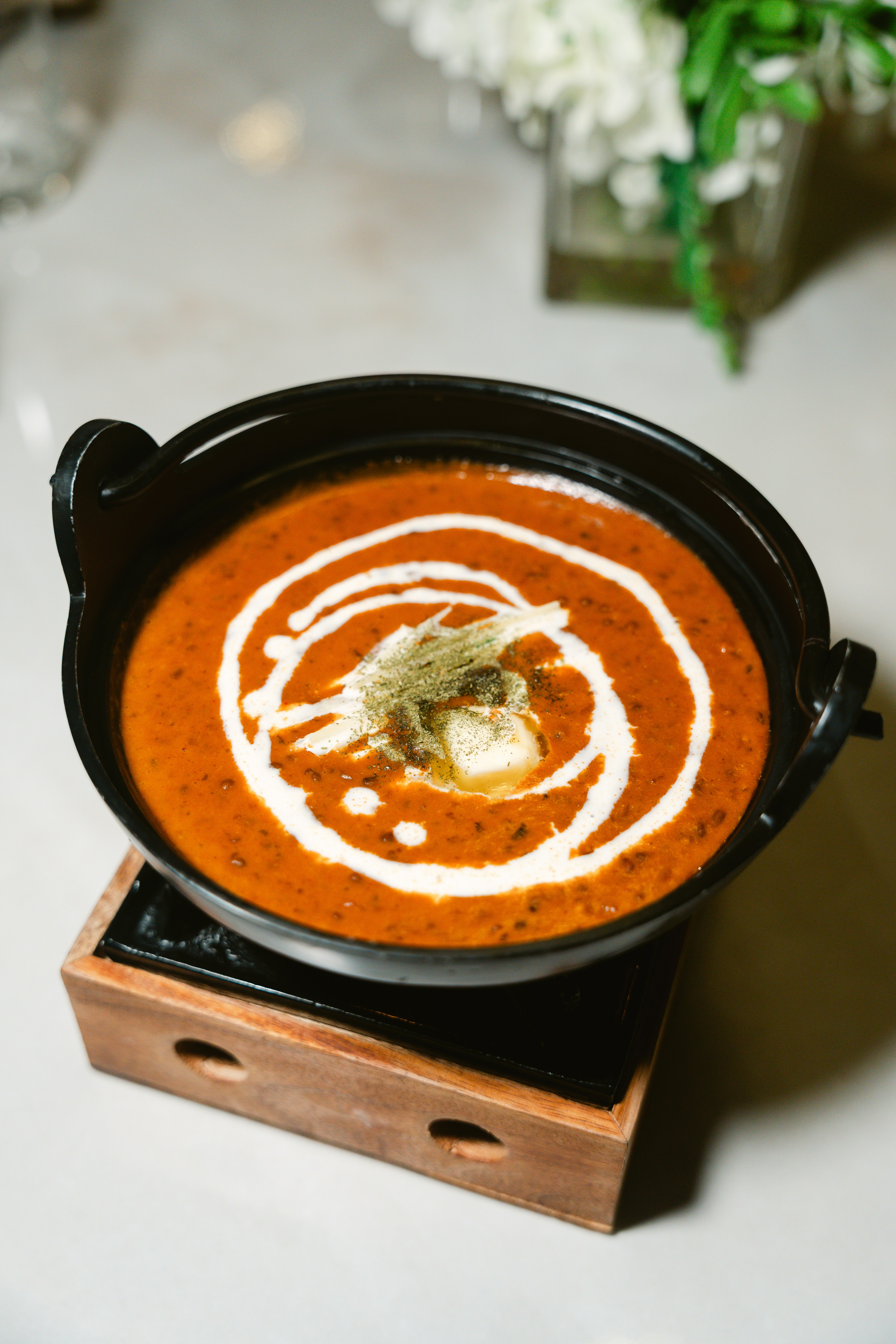 Creamy Tomato-Saffron Soup in a Cast Iron Pan
