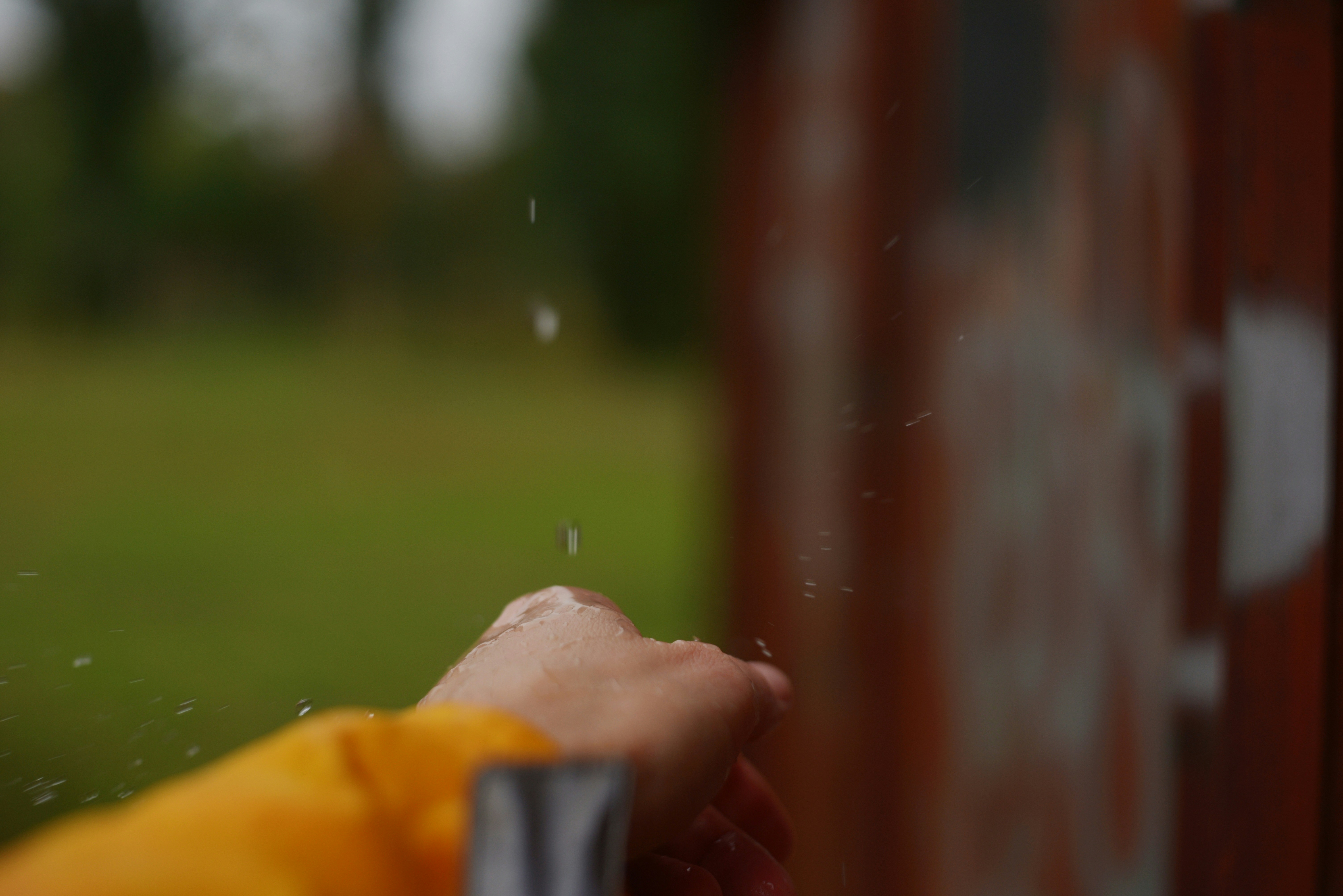 Dampened Moment: Gentle Rain on a Grabbing Hand